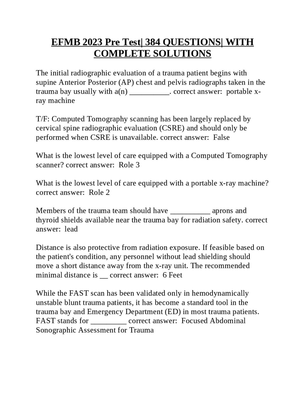 EFMB practice test 1| 100 QUESTIONS| WITH COMPLETE SOLUTIONS | Exams ...