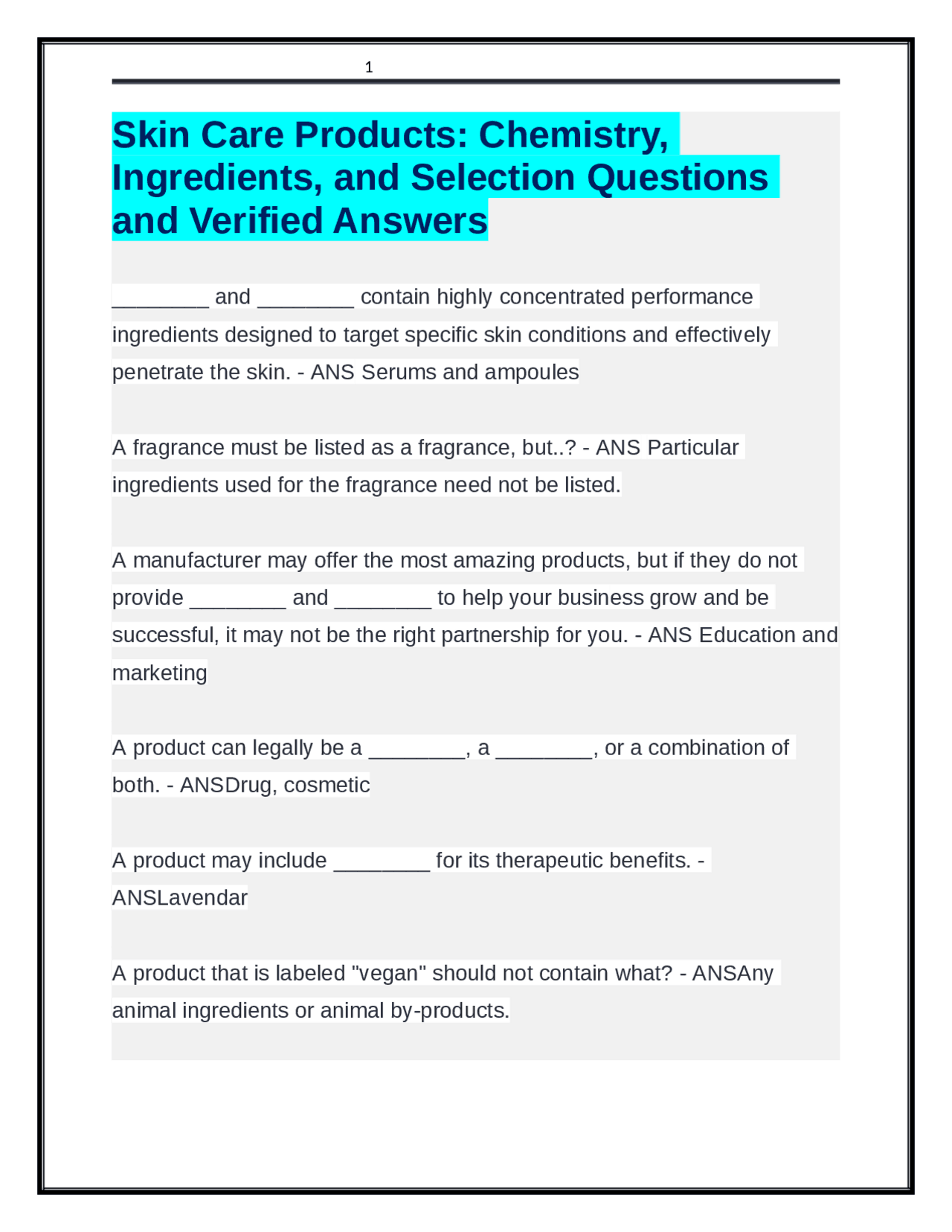 Skin Care Product Chemistry, Ingredients, and Selection: Questions and ...