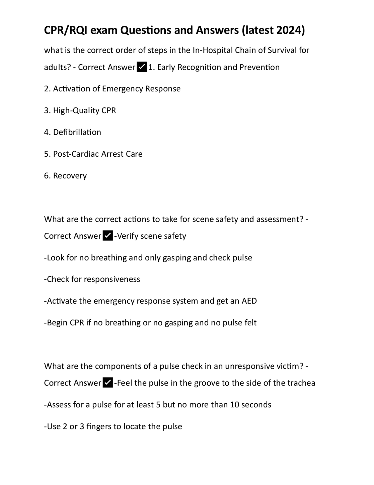 CPR RQI exam Questions and Answers (latest 2024) | Exams Nursing | Docsity