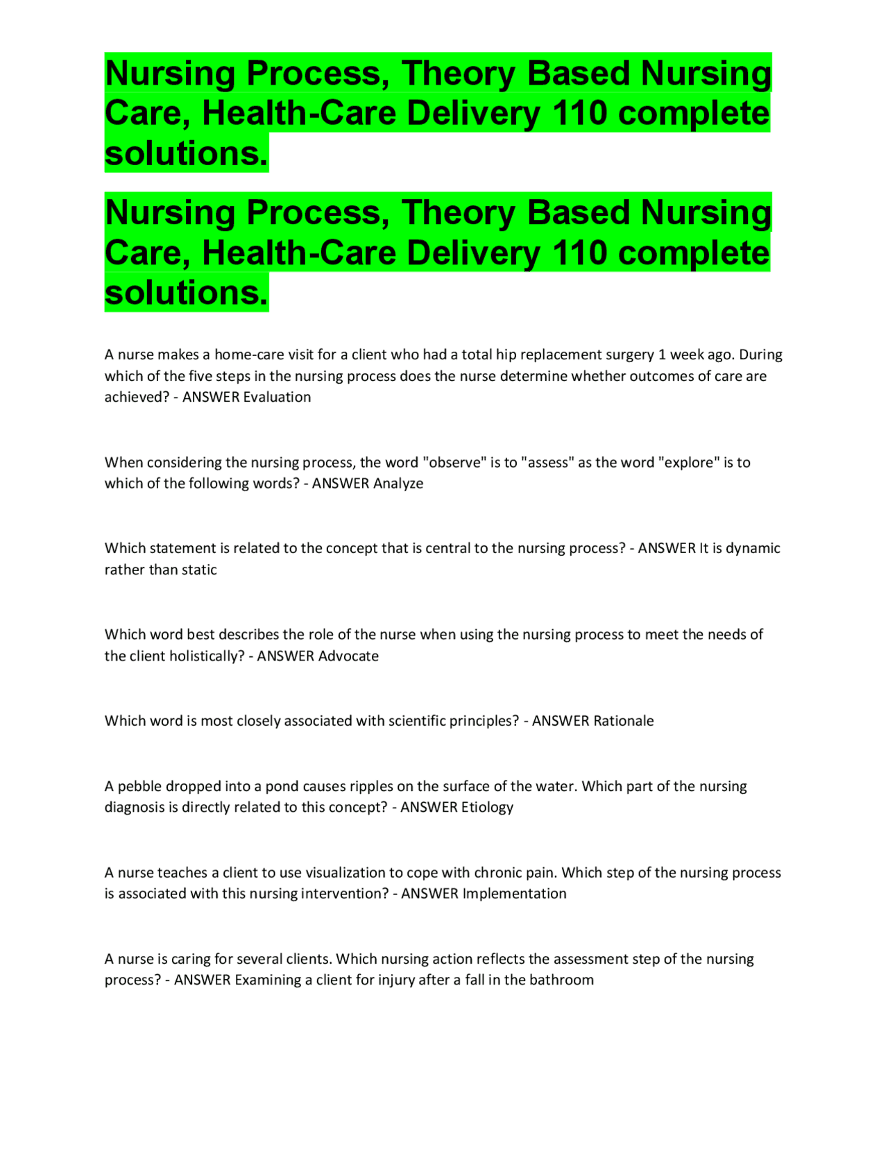 Nursing Process: Questions and Answers for Nursing Students | Exams ...