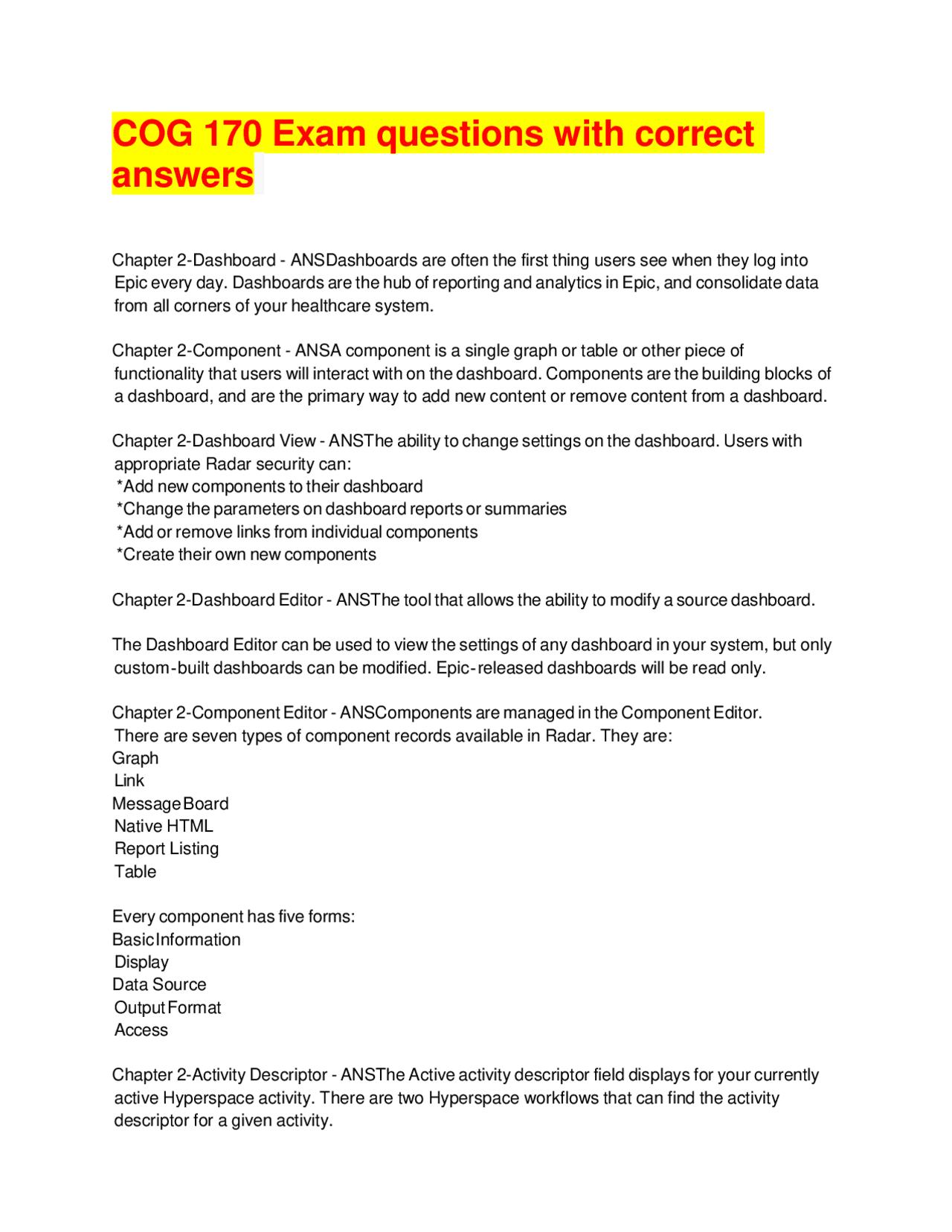 Epic Software Exam Questions and Answers: Dashboards, Components, and Data Models | Exams Data ...