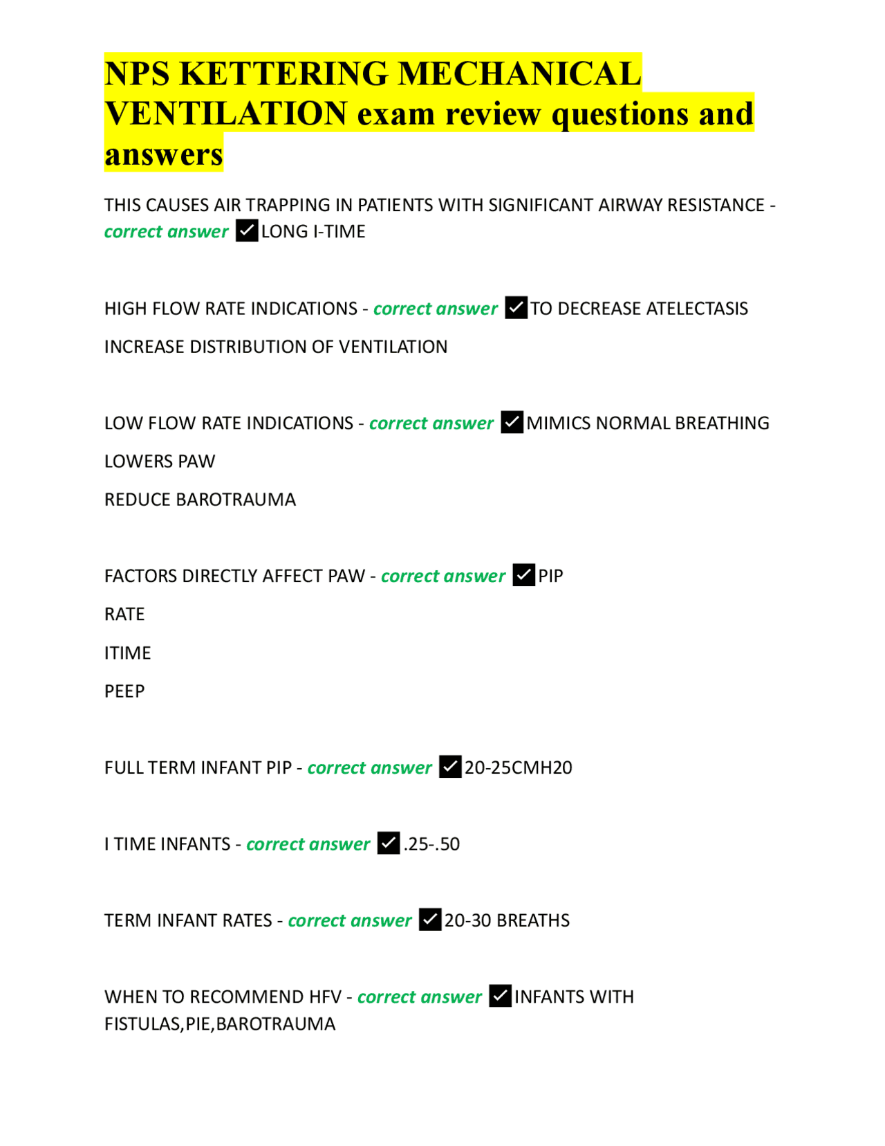 Mechanical Ventilation: Exam Review Questions and Answers | Exams ...