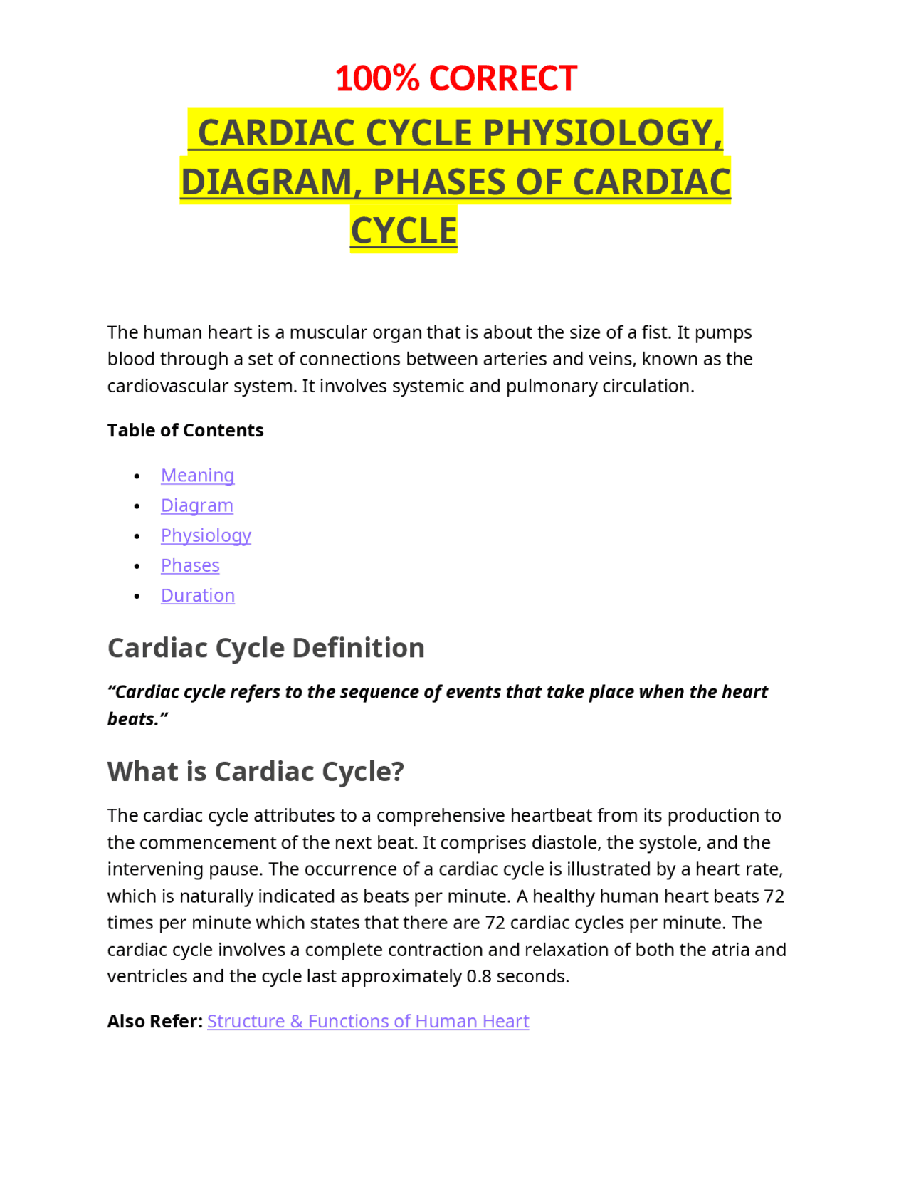 CARDIAC CYCLE PHYSIOLOGY, DIAGRAM, PHASES OF CARDIAC CYCLECYCLE | Exams ...