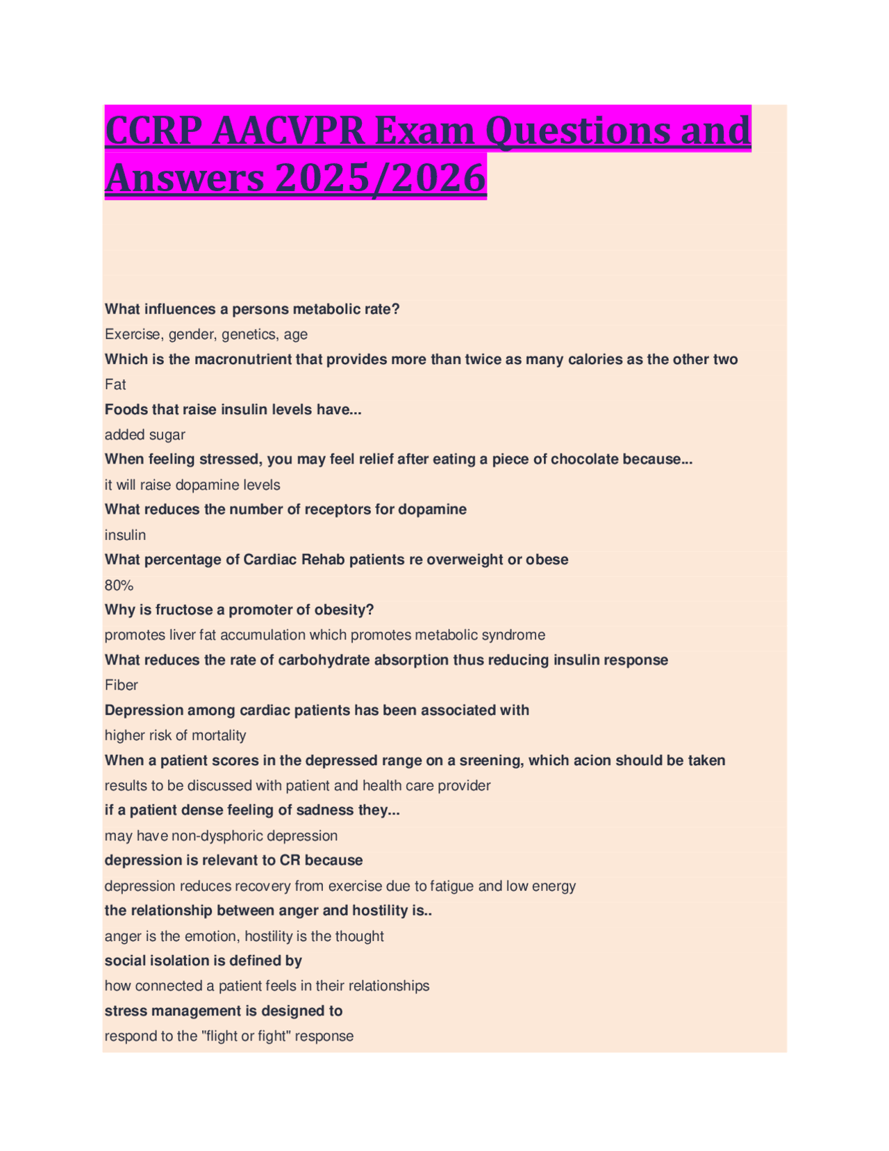 CCRP AACVPR Exam Questions and Answers 2025/2026 | Exams Health ...
