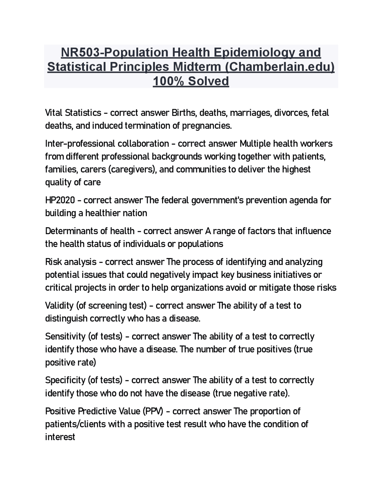 NR503-Population Health Epidemiology and Statistical Principles Midterm (Chamberlain.edu ...