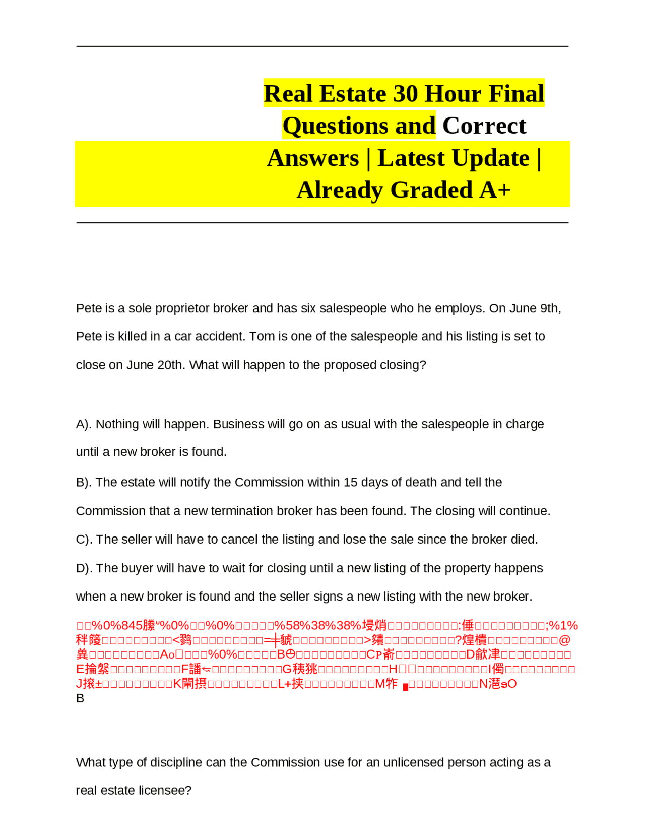 Real Estate 30 Hour Final Questions and Correct Answers | Exams Nursing ...