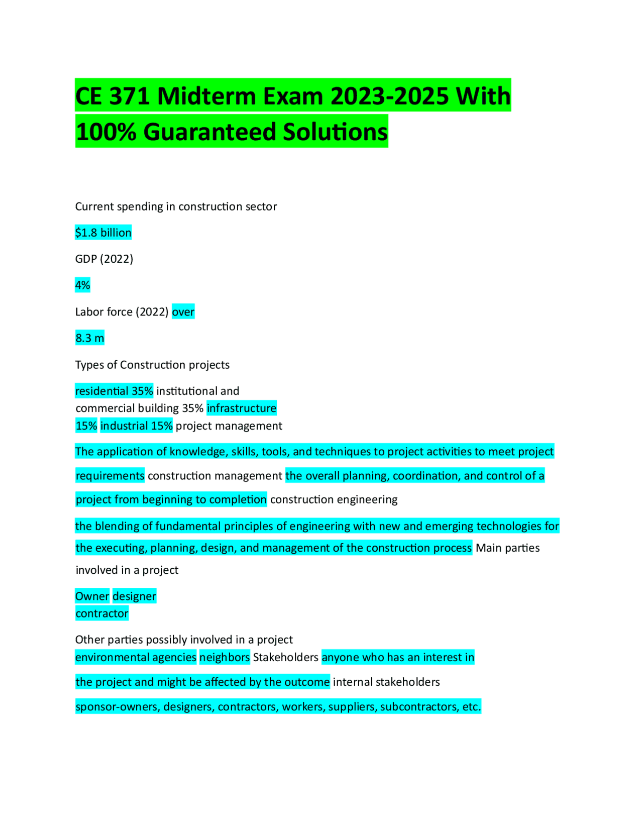 CE 371 Midterm Exam 2023-2025 With 100% Guaranteed Solutions | Exams ...