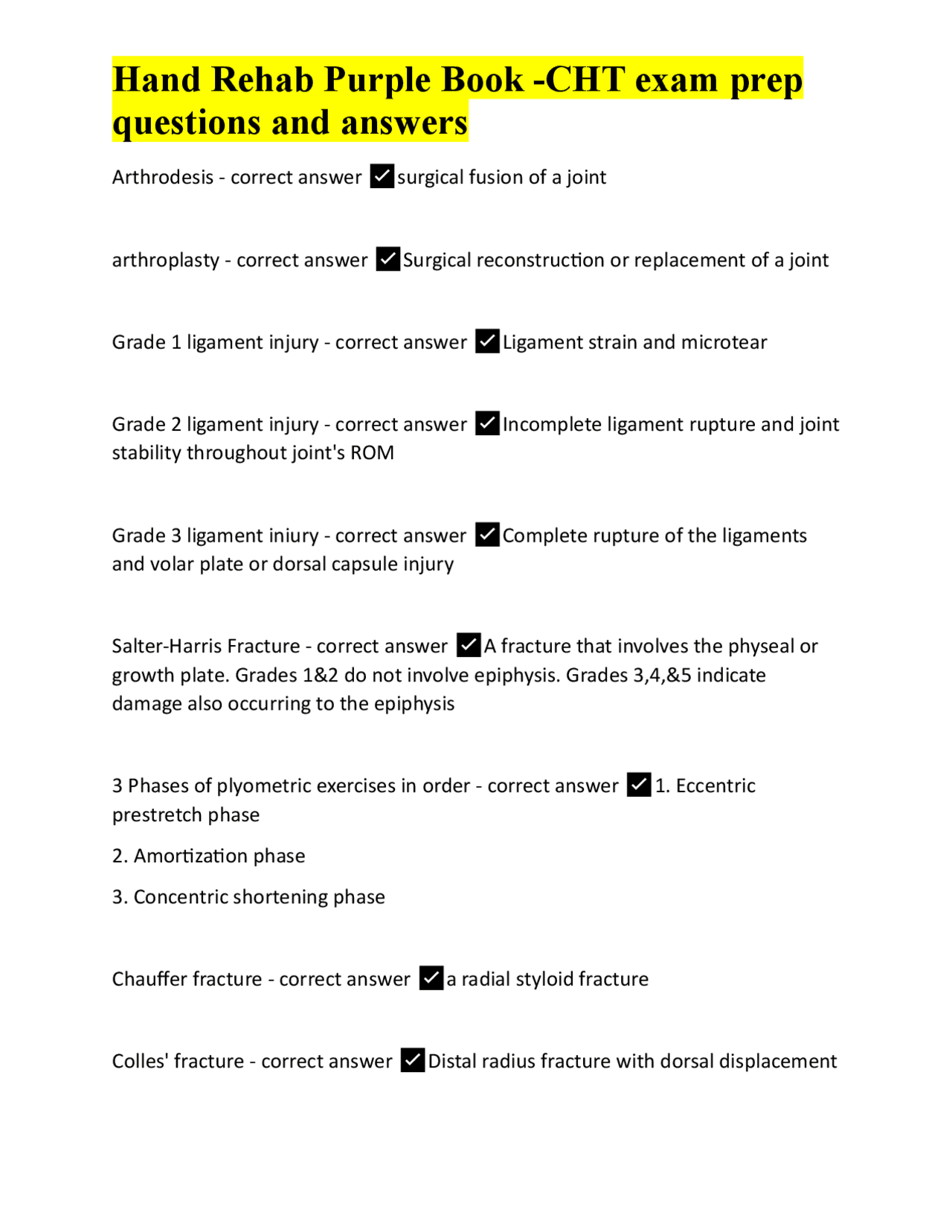 Hand Rehab Purple Book -CHT exam prep questions and answers. | Exams ...