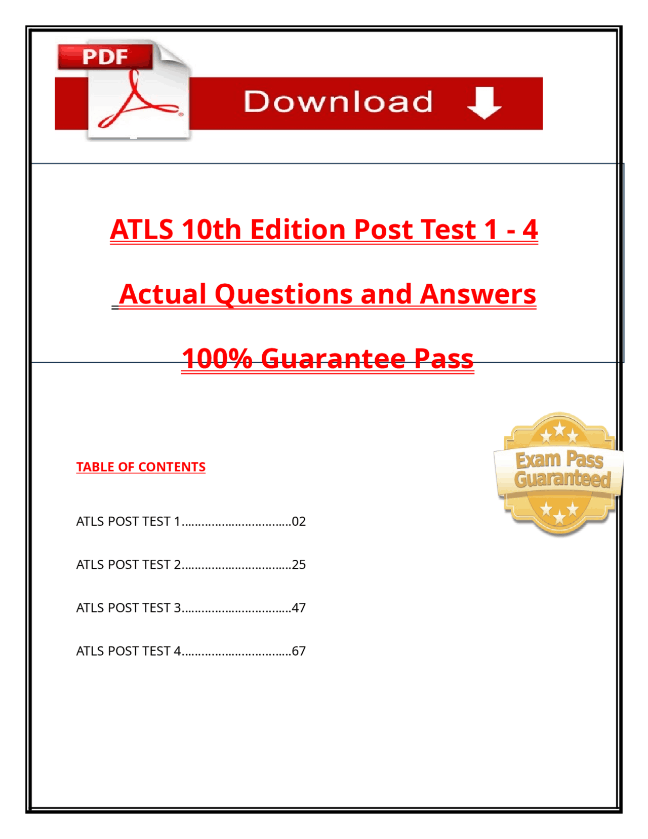 ATLS 10th Edition Post Test 1 - 4 tested questions (latest 2025 / 2026 ...
