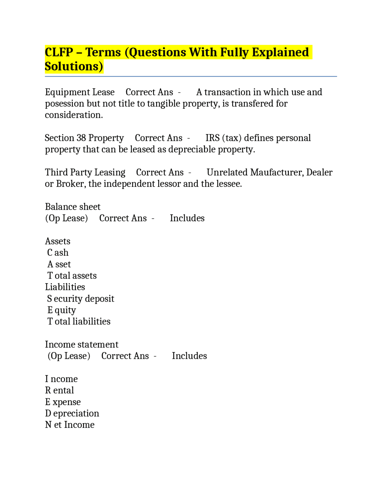 CLFP – Terms (Questions With Fully Explained Solutions) | Exams Law ...