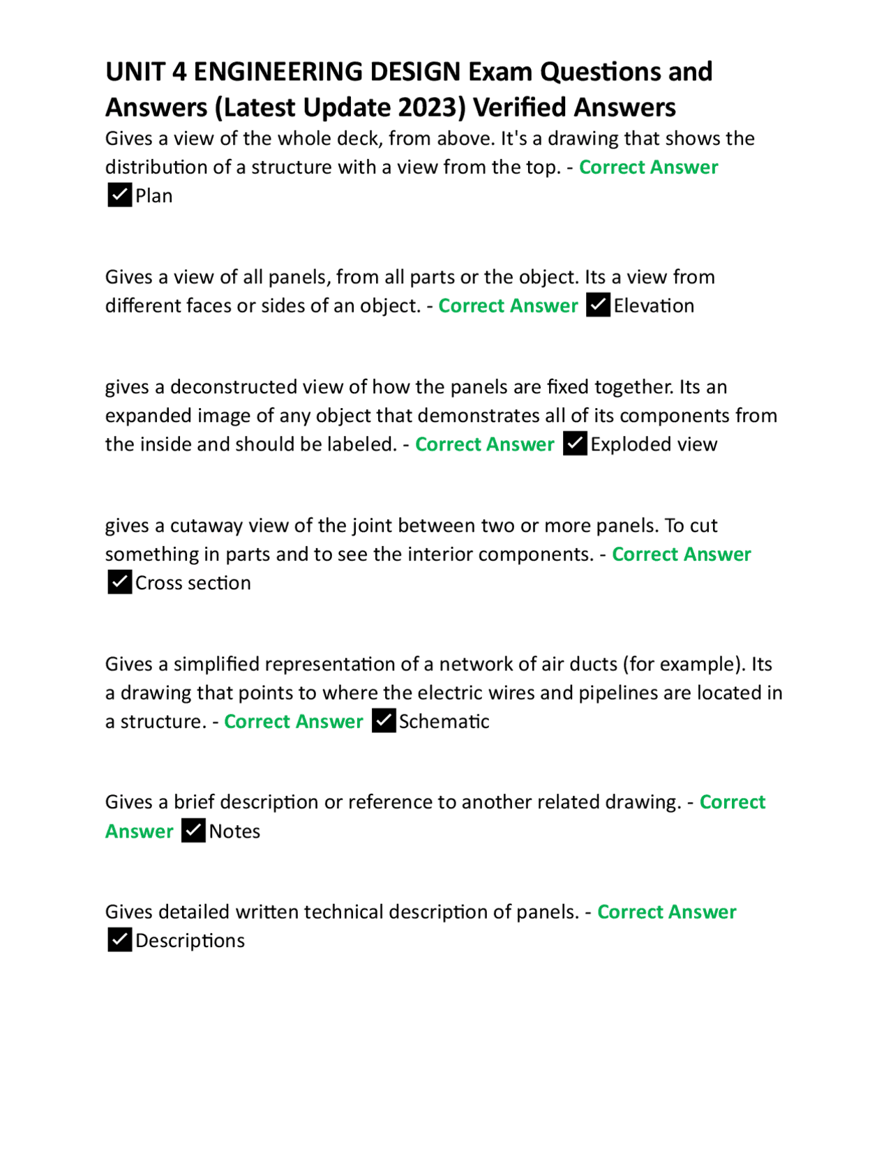 UNIT 4 ENGINEERING DESIGN Exam Questions and Answers (Latest Update ...