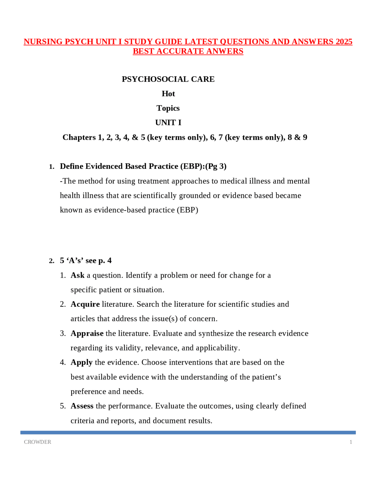 NURSING PSYCH UNIT I STUDY GUIDE LATEST QUESTIONS AND ANSWERS 2025 BEST ...
