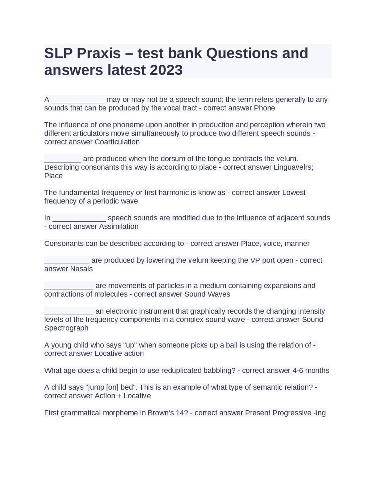 SLP Praxis Exam Questions and Answers 2023: A Comprehensive Guide ...