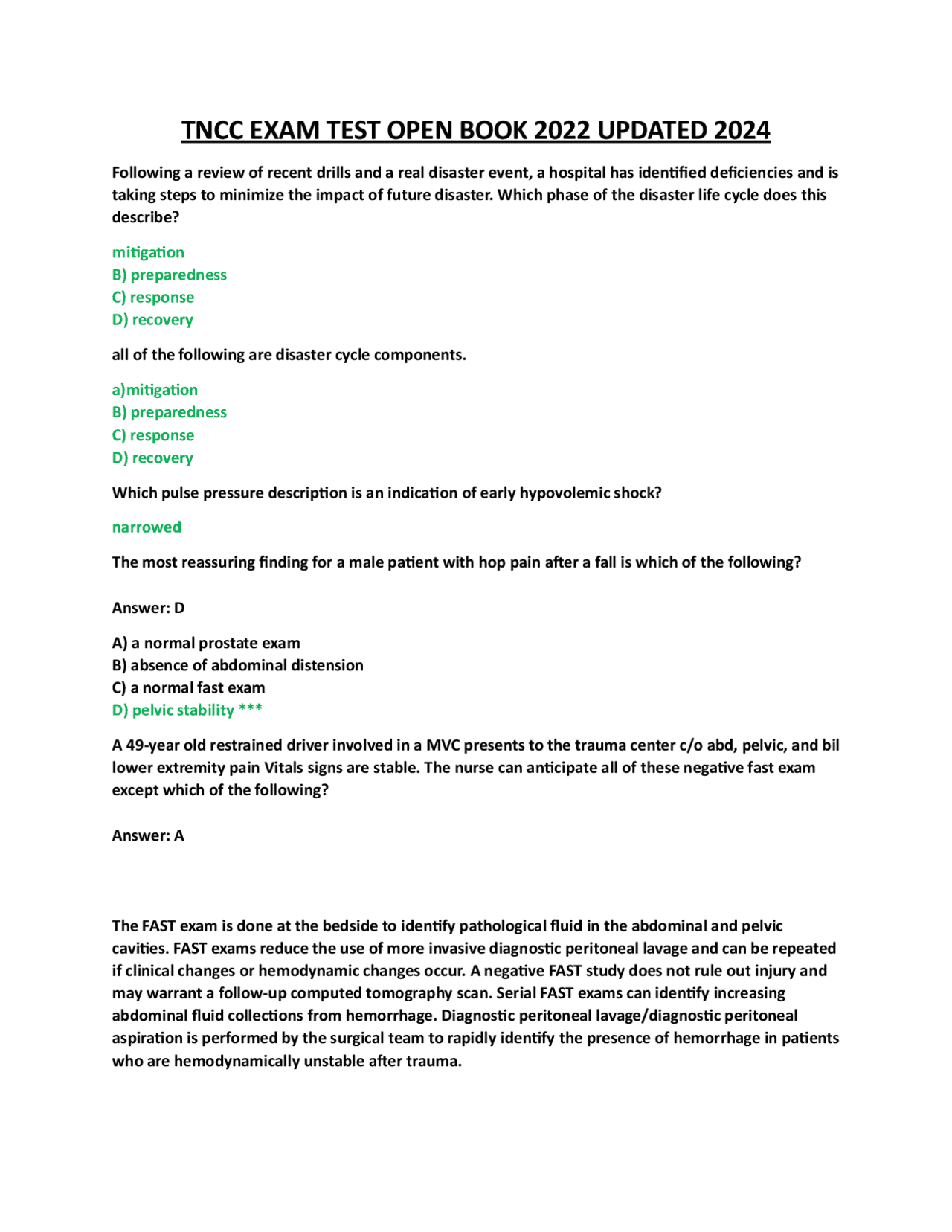 TNCC Exam Questions and Answers: Trauma Nursing Practice | Exams ...