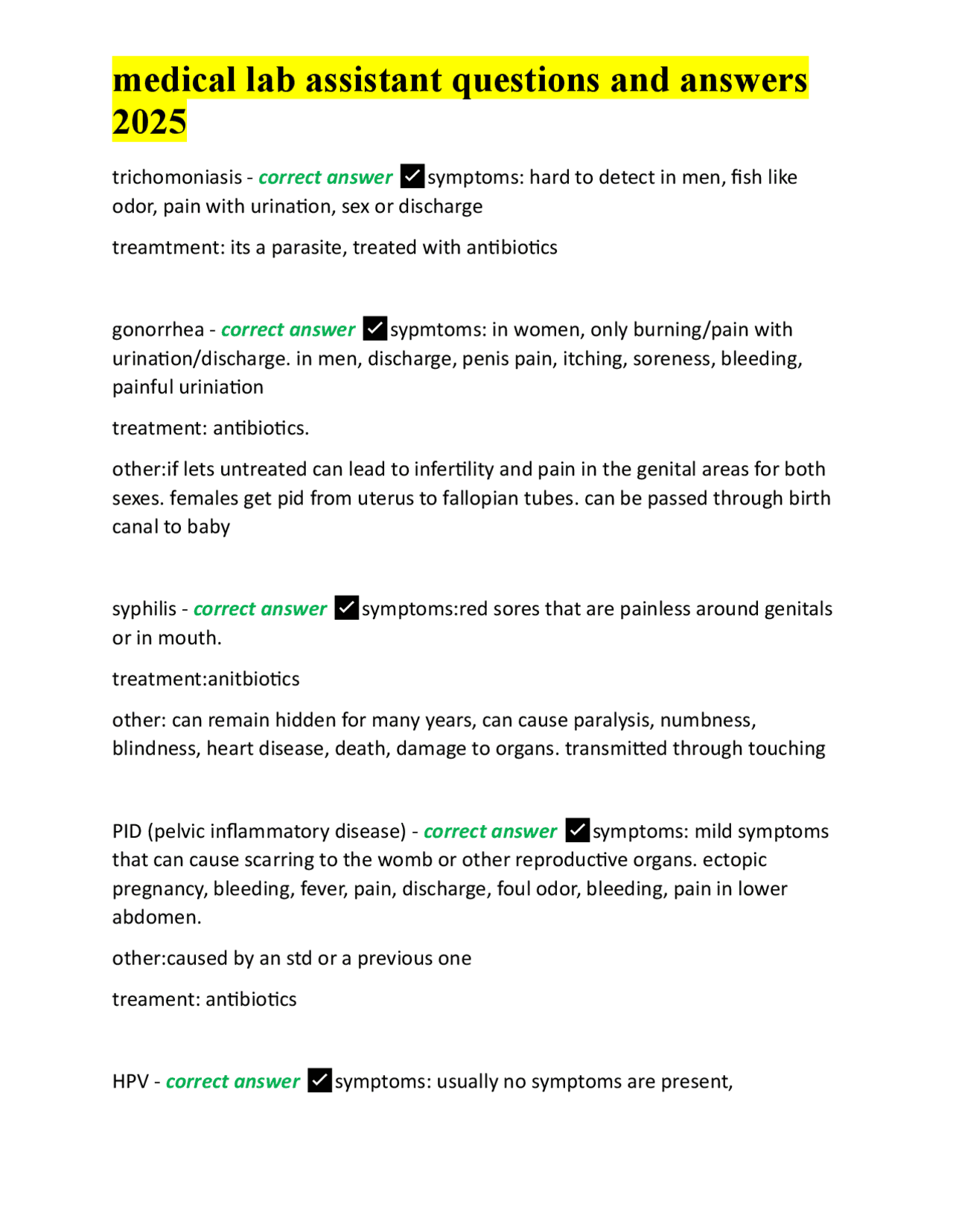 medical lab assistant questions and answers 2025. | Exams Laboratory ...