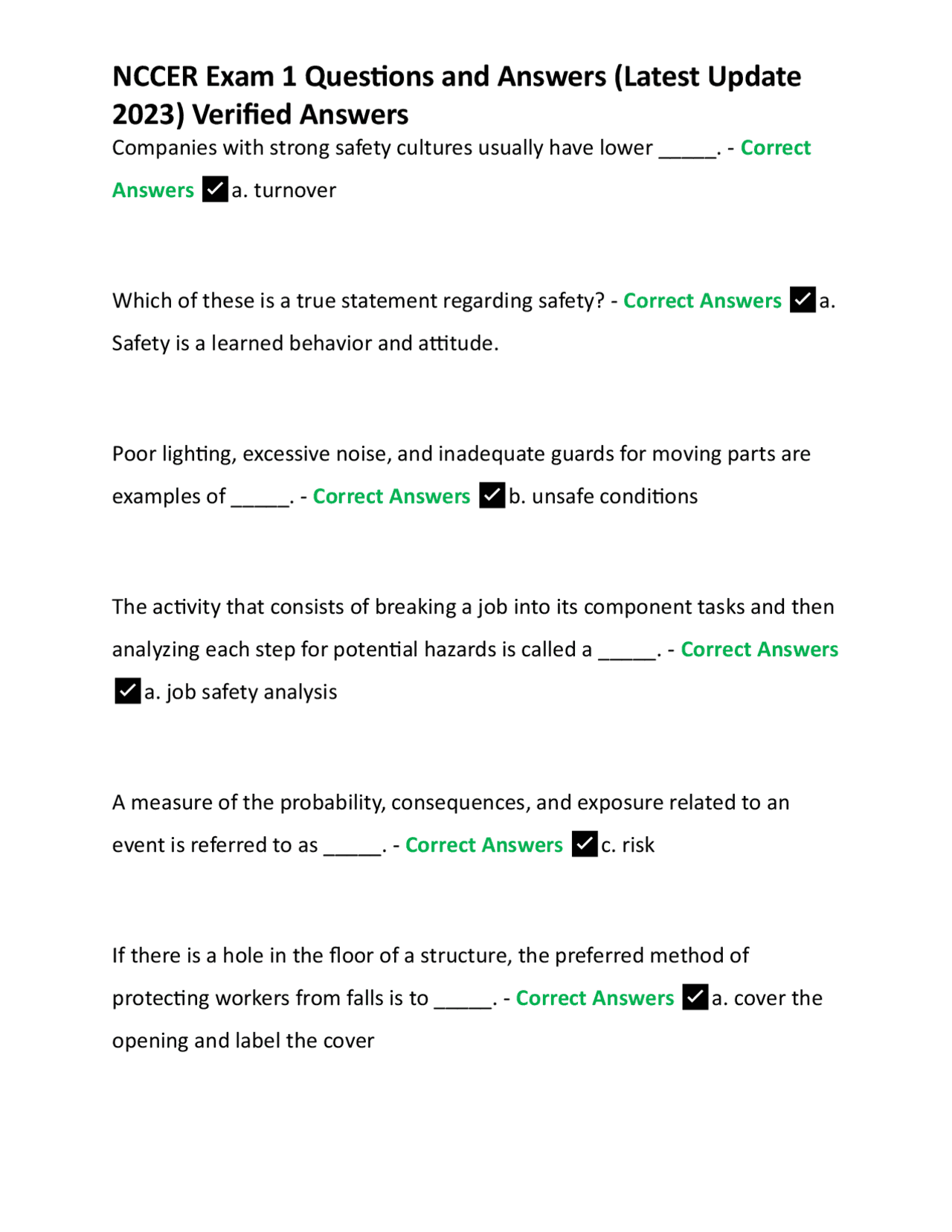 NCCER Exam 1 Questions and Answers (Latest Update 2023) Verified ...