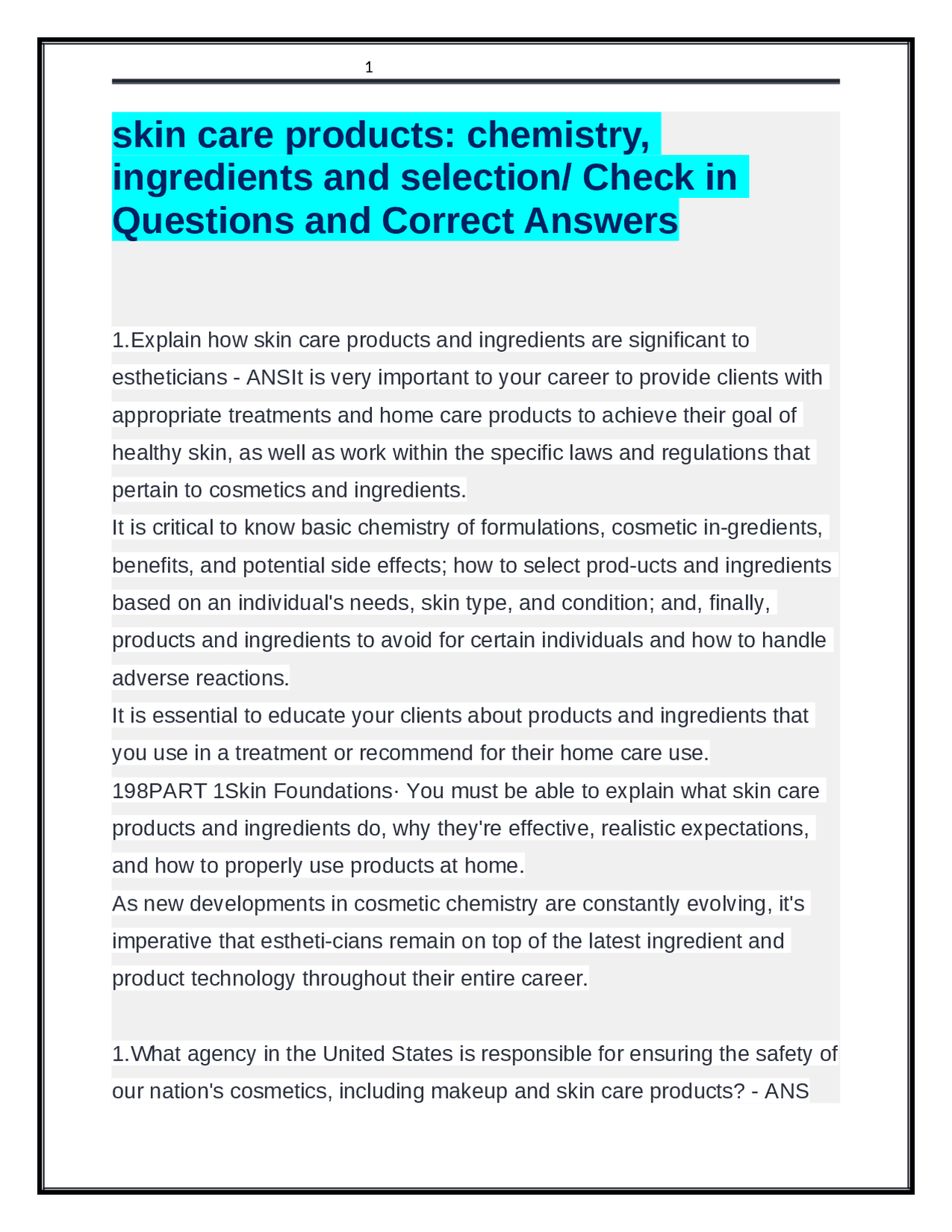 Skincare Product Chemistry: Ingredients, Selection, and Safety ...