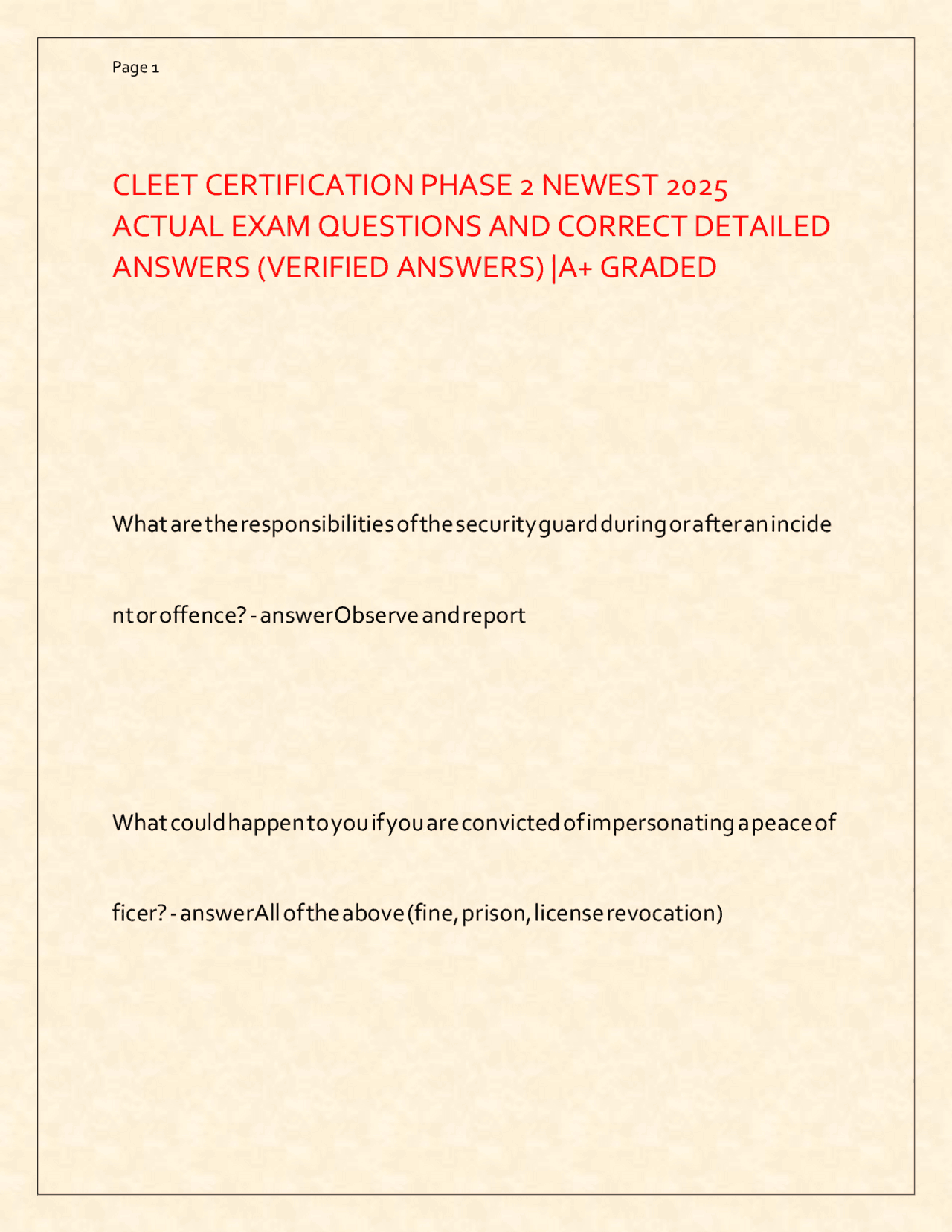 CLEET CERTIFICATION PHASE 2 NEWEST 2025 ACTUAL EXAM QUESTIONS AND ...