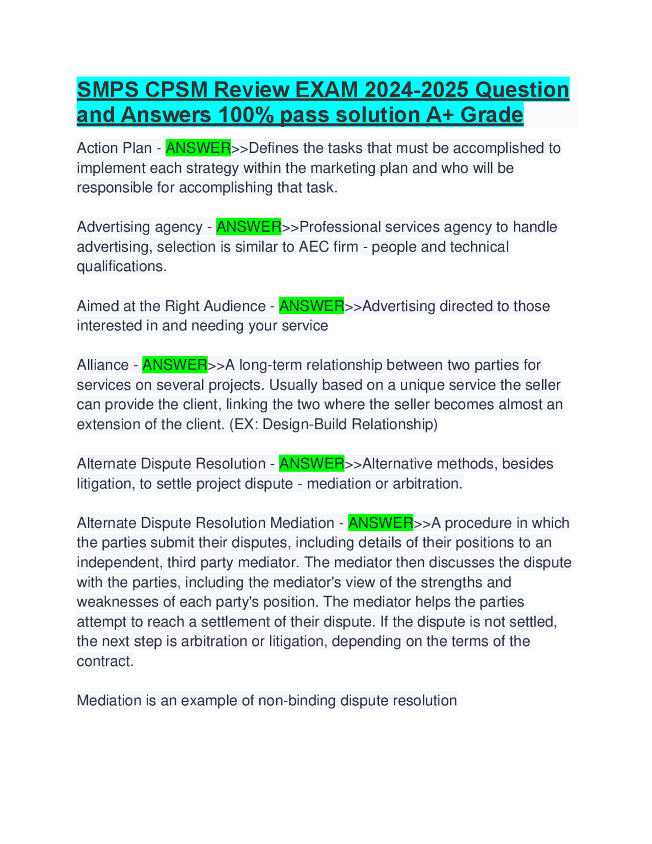 SMPS CPSM Review EXAM 2024-2025 Question and Answers 100% pass solution ...