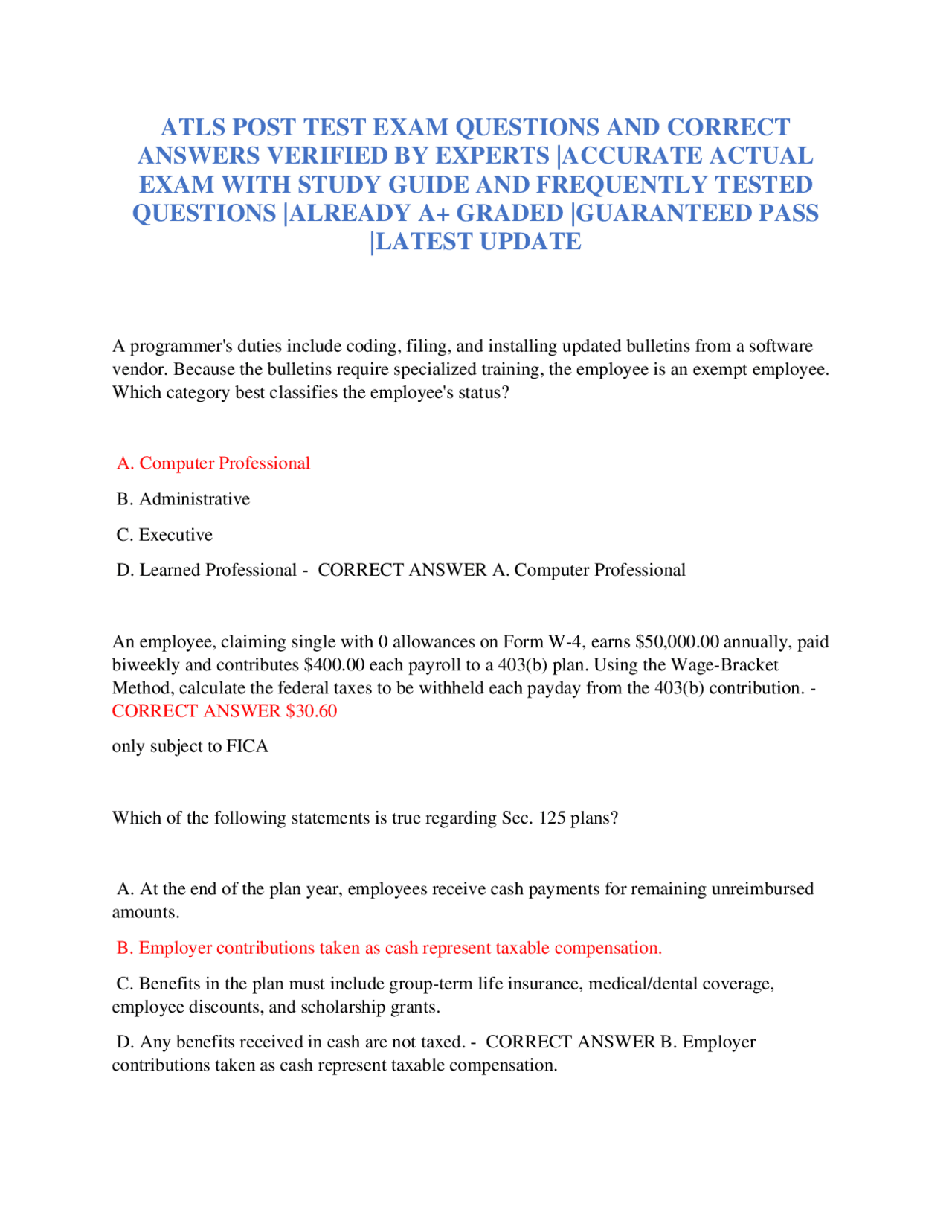 ATLS POST TEST T EXAM QUESTIONS AND CORRECT ANSWERS| ACCURATE REAL EXAM ...