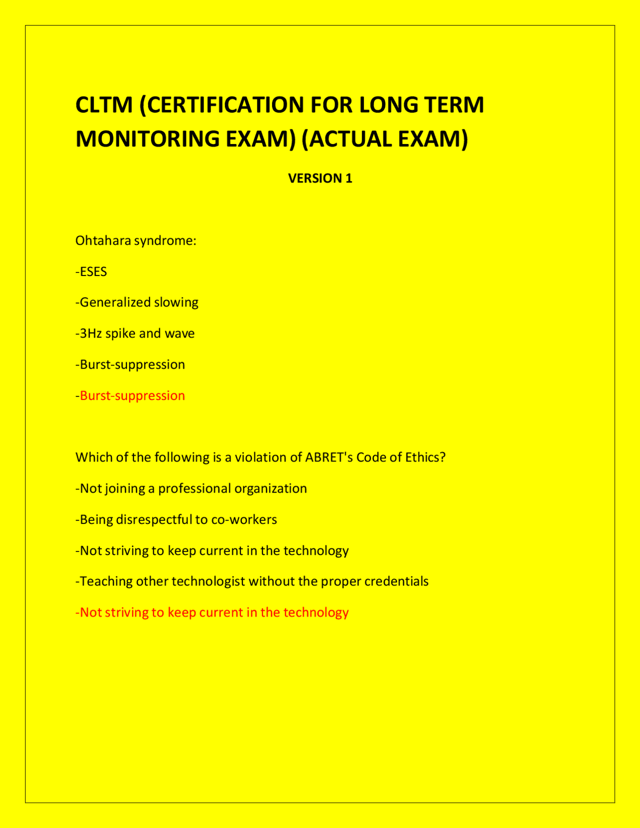 CLTM Certification Exam Questions and Answers: Epilepsy and ...