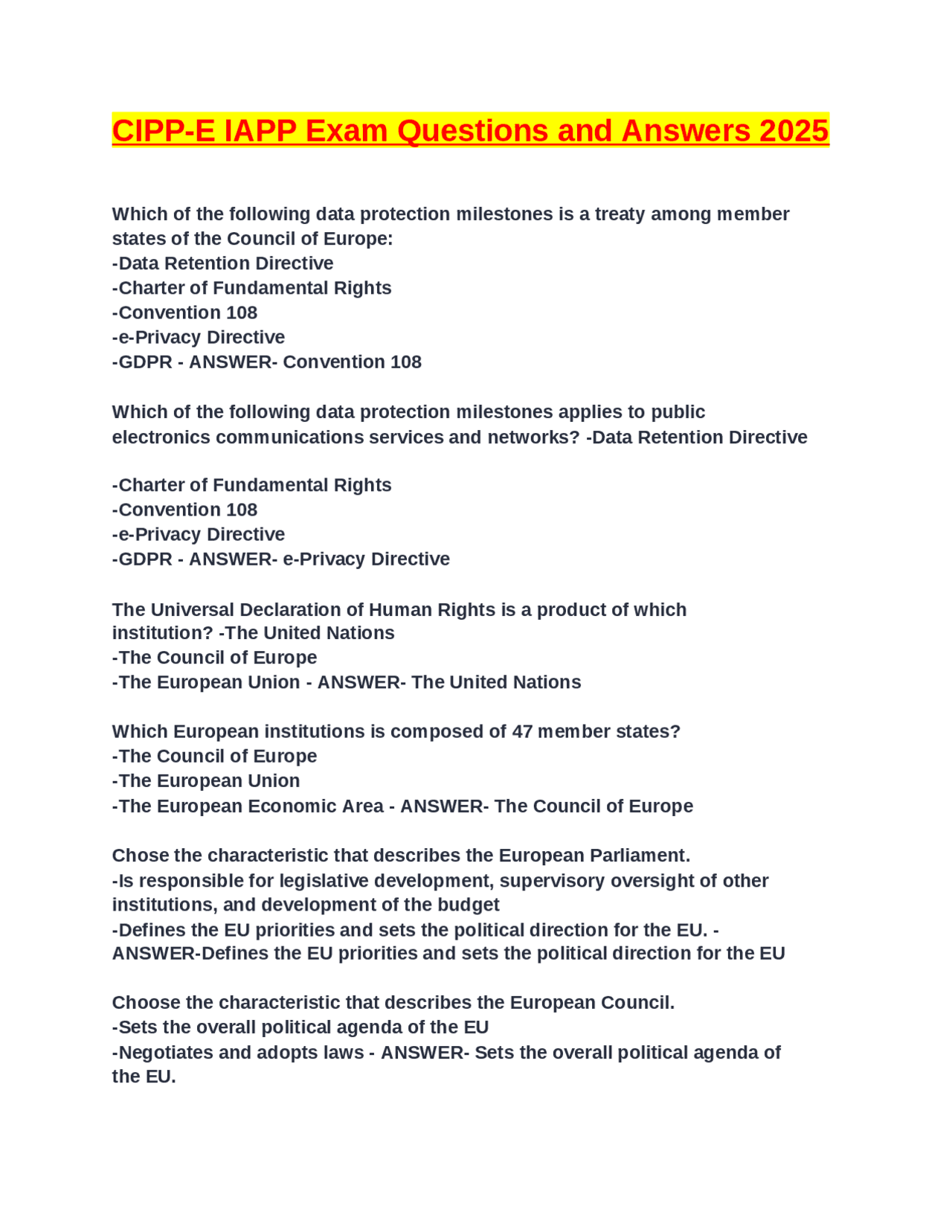 CIPP/E IAPP Exam Questions and Answers 2025 | Exams Nursing | Docsity