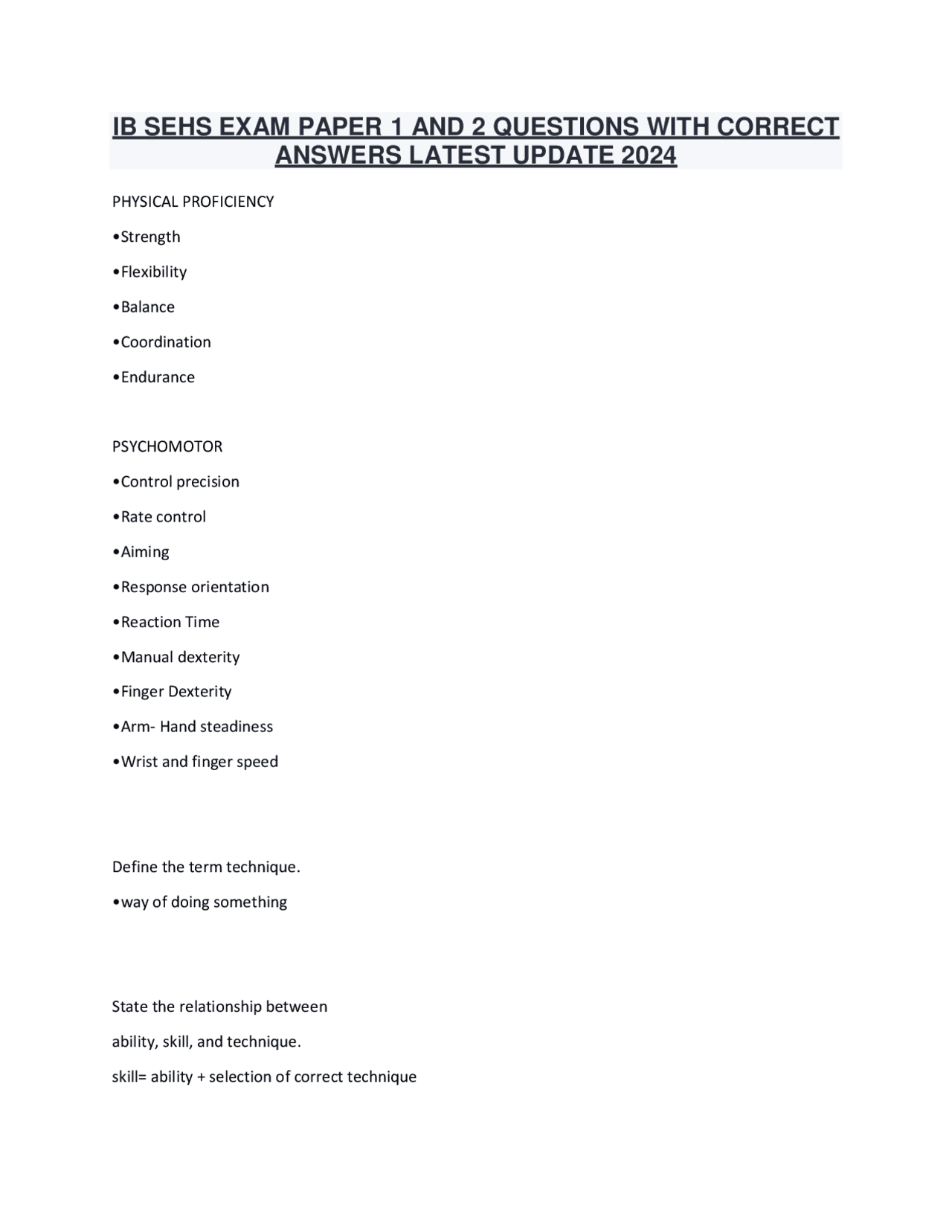 IB SEHS EXAM PAPER 1 AND 2 QUESTIONS WITH CORRECT ANSWERS LATEST UPDATE ...