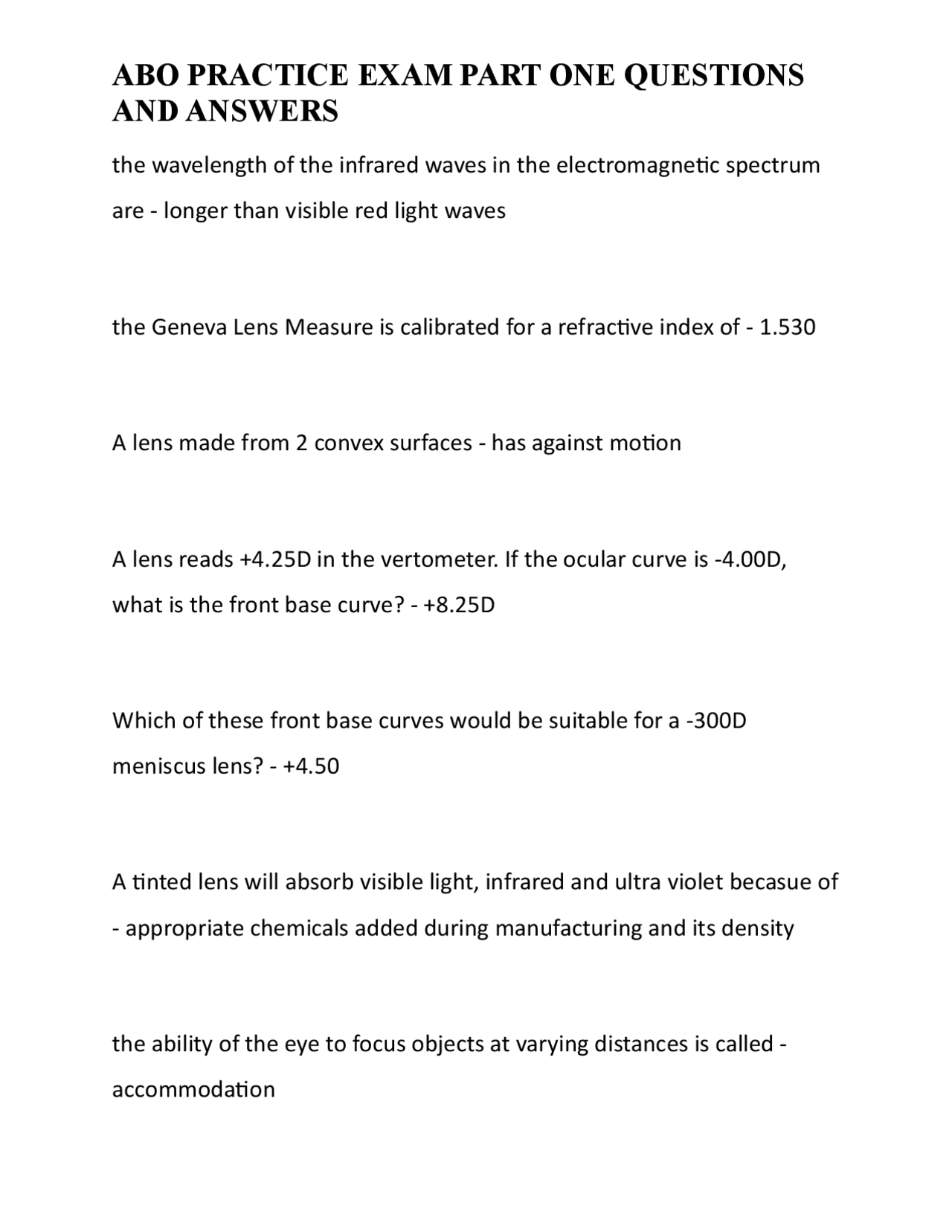 ABO PRACTICE EXAM PART ONE QUESTIONS AND ANSWERS | Exams Nursing | Docsity