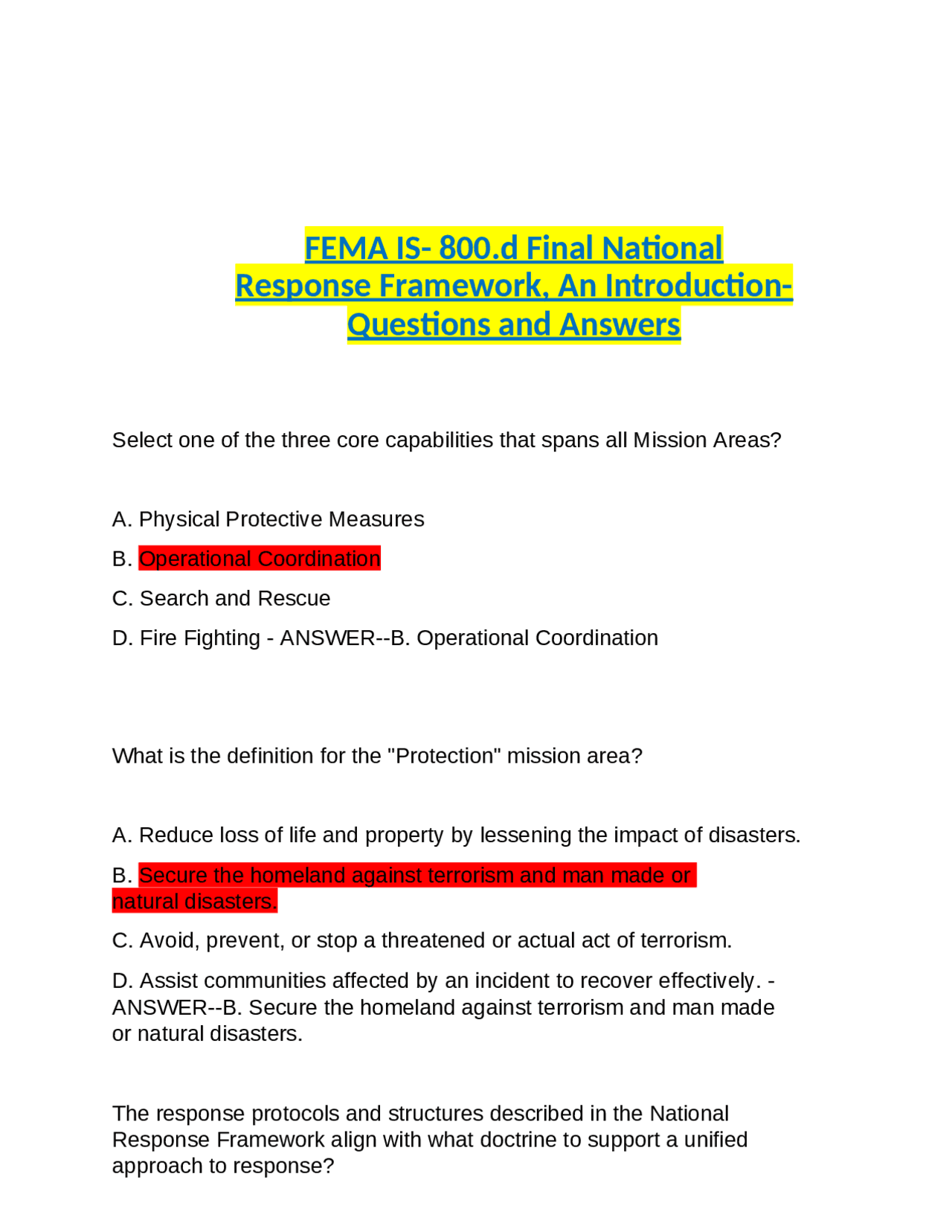 FEMA IS-800.d Final National Response Framework, An Introduction ...