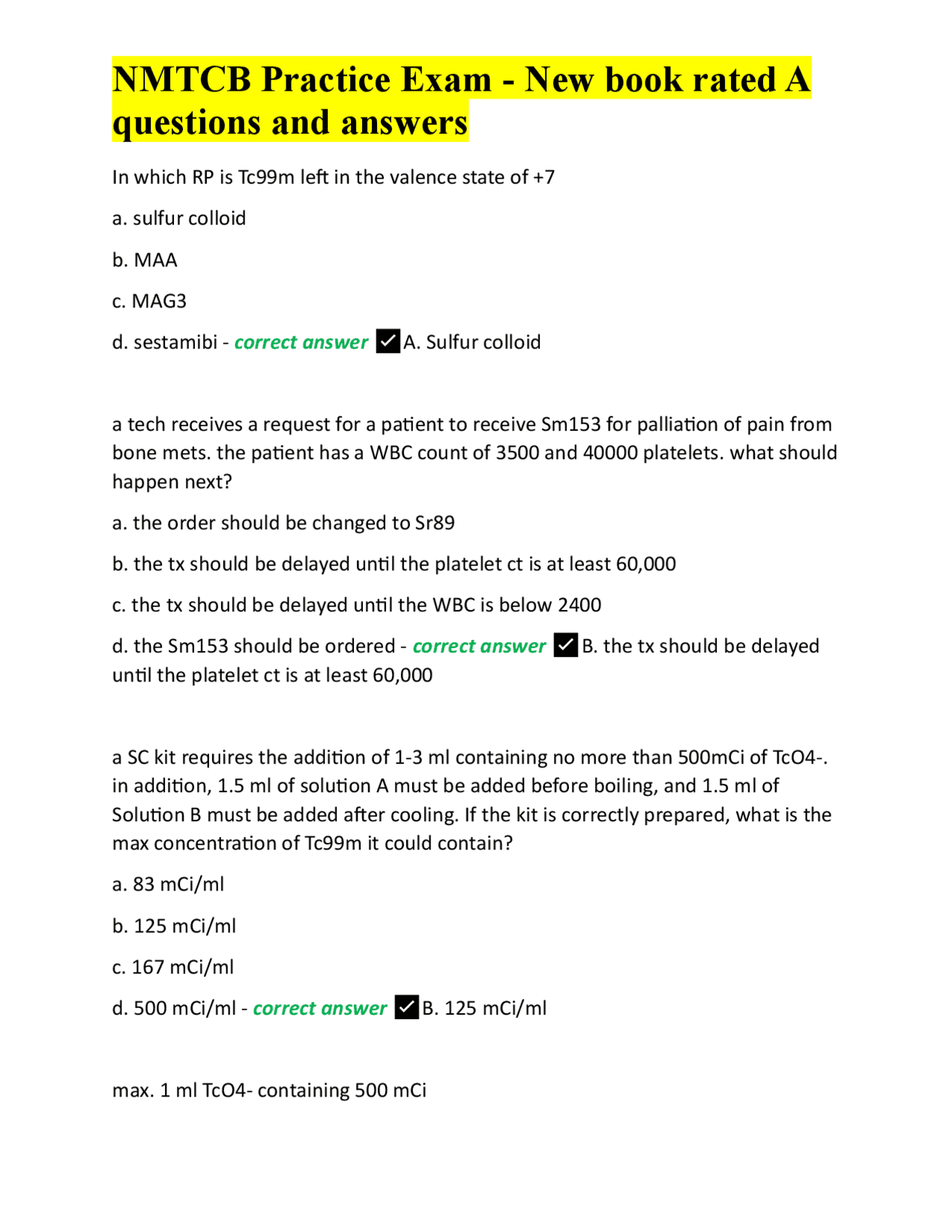 NMTCB Practice Exam - New book rated A questions and answers | Exams ...