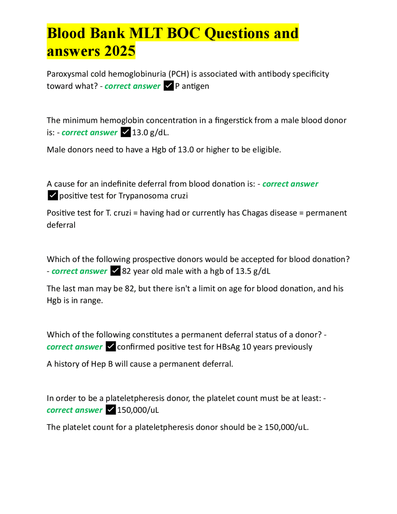 Blood Bank Technology: Multiple Choice Questions and Answers | Exams ...