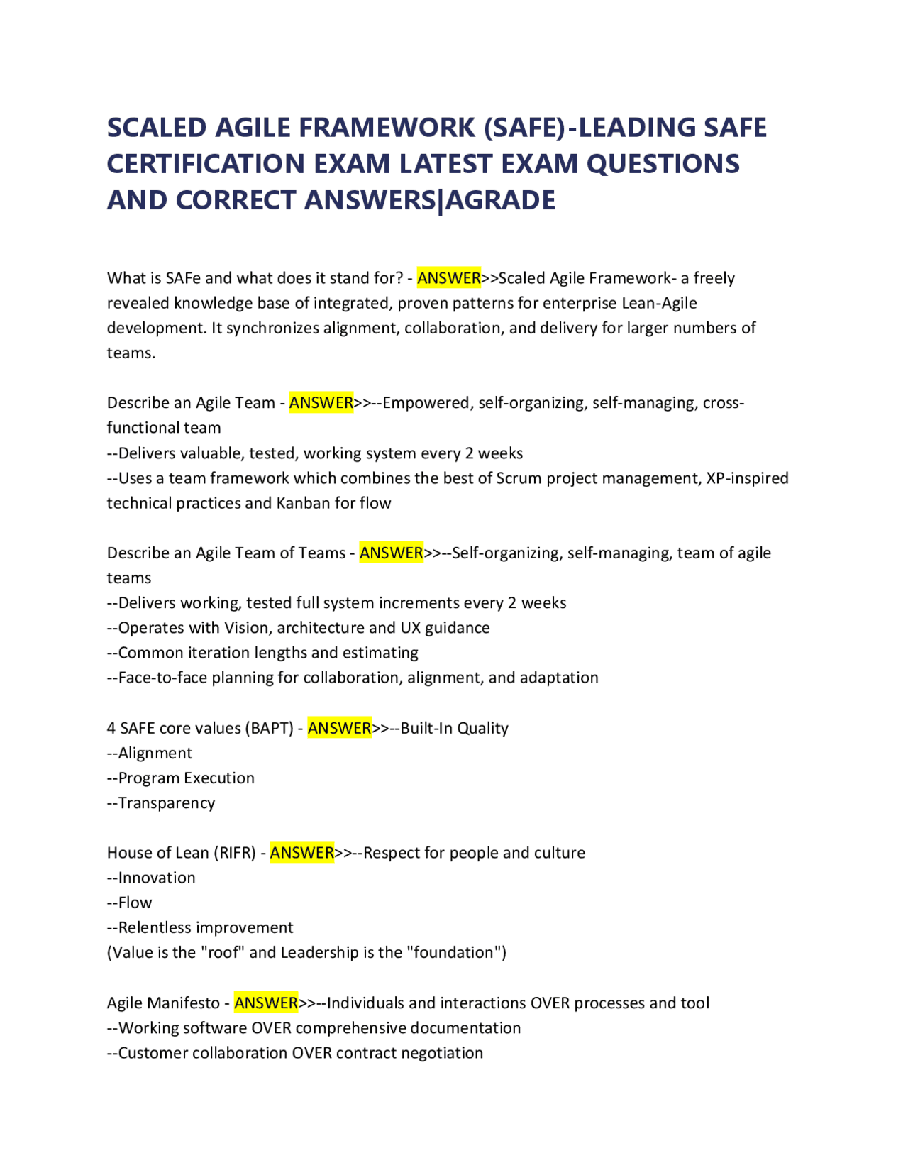 SCALED AGILE FRAMEWORK (SAFE)-LEADING SAFE CERTIFICATION EXAM LATEST ...