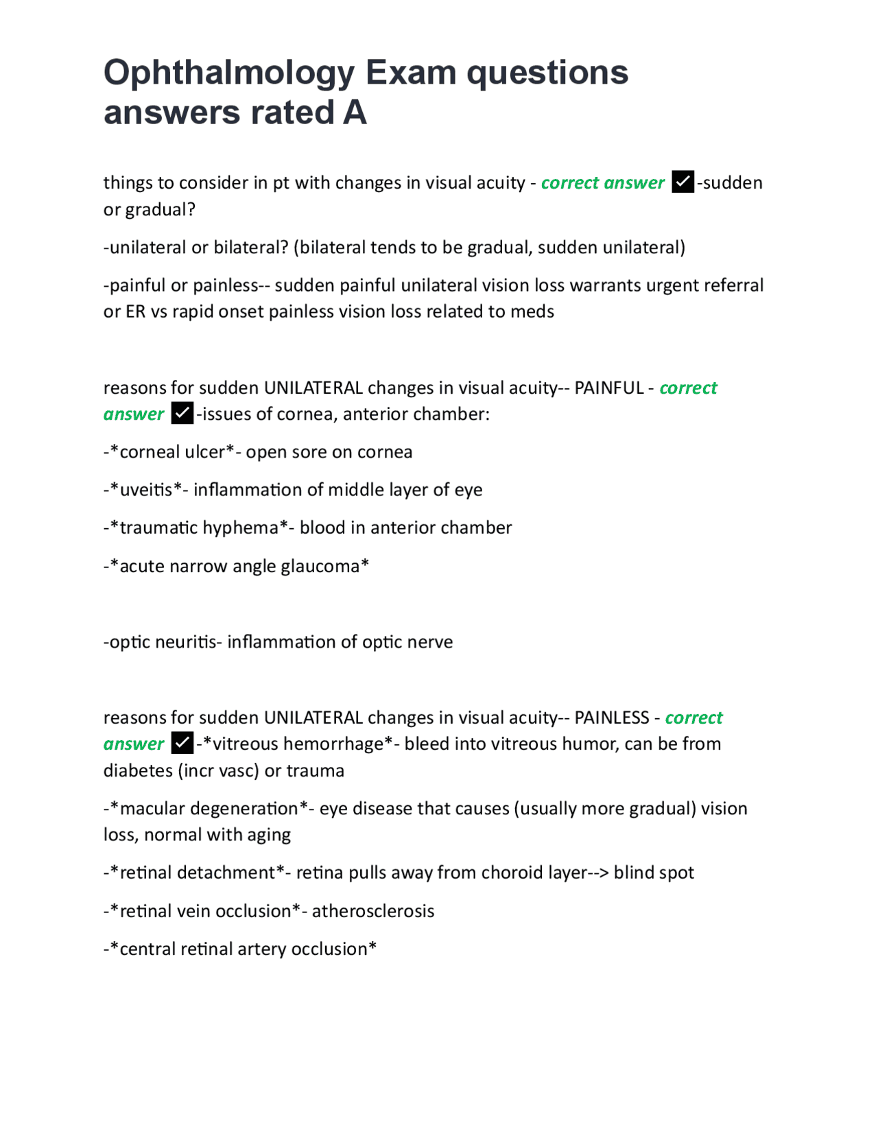 Ophthalmology Exam questions answers rated A. | Exams Ophthalmology ...