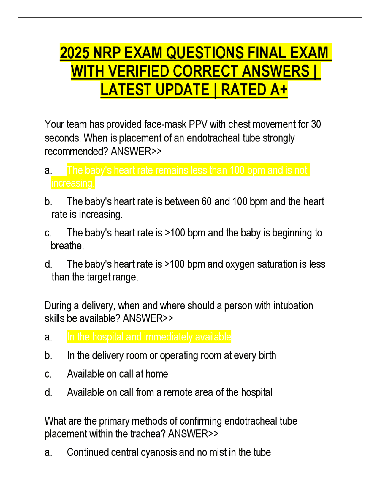 2025 NRP EXAM QUESTIONS FINAL EXAM WITH VERIFIED CORRECT ANSWERS ...