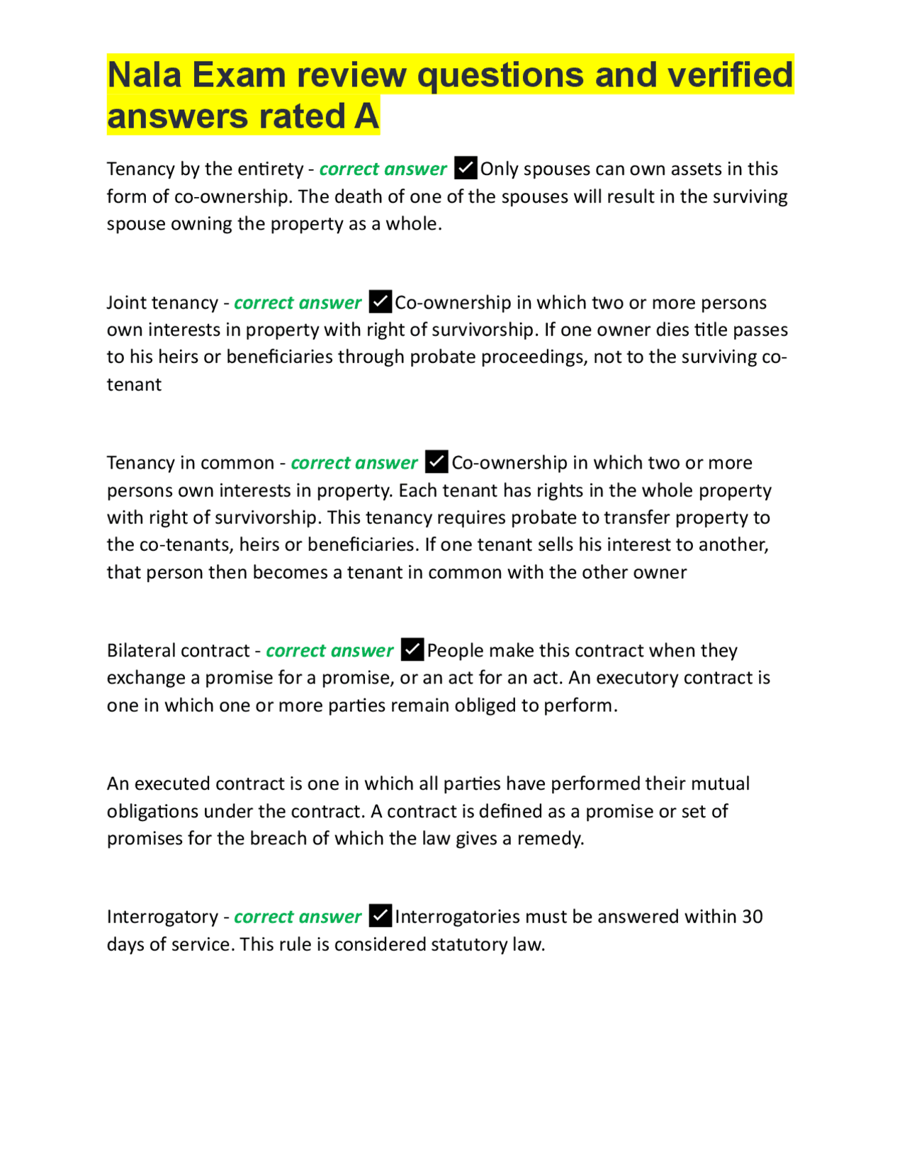 Nala Exam Review: Key Concepts in Property Law and Contract Law | Exams ...