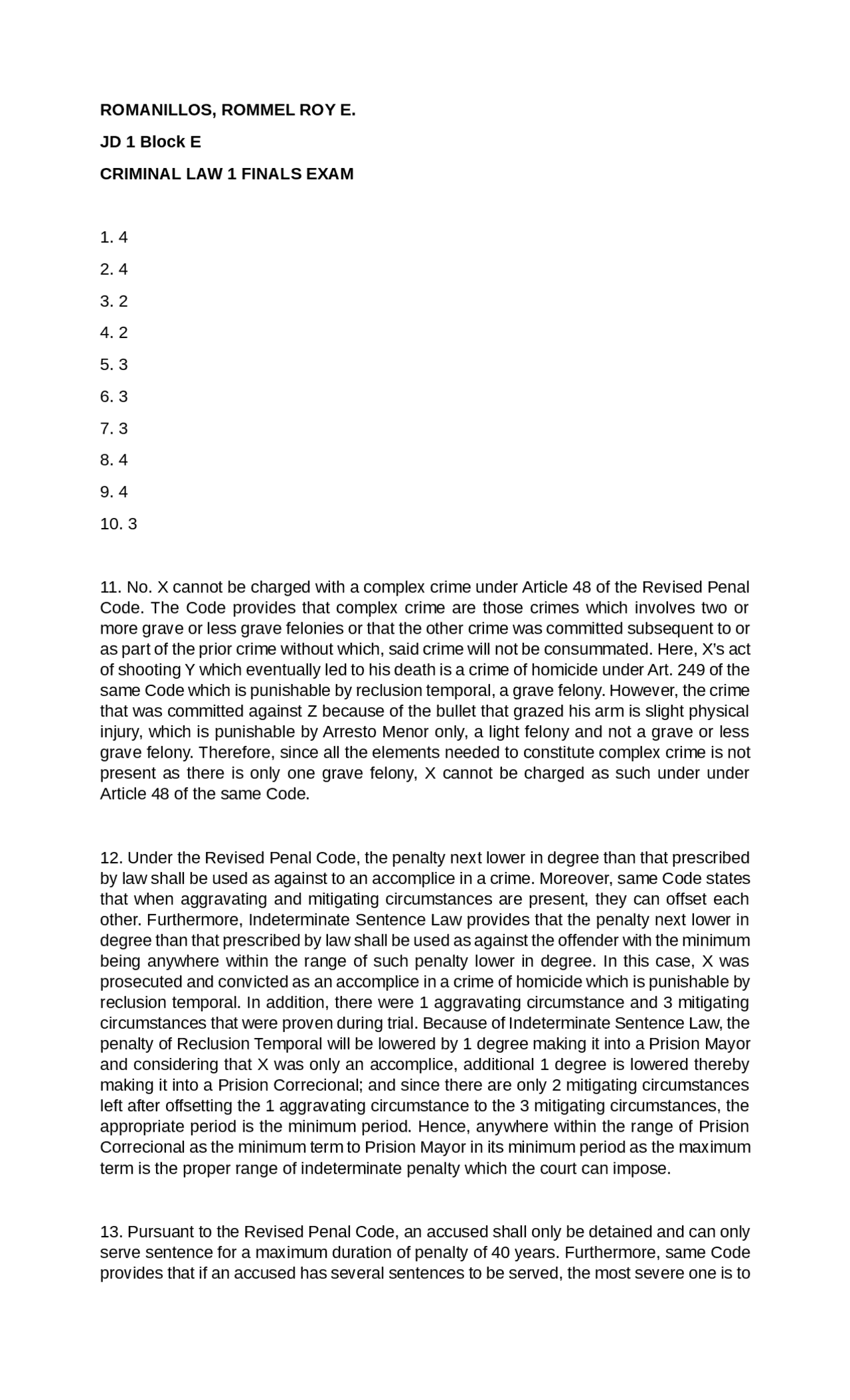 Criminal Law 1 Finals Exam: Analysis of Complex Crimes, Penalties, and ...
