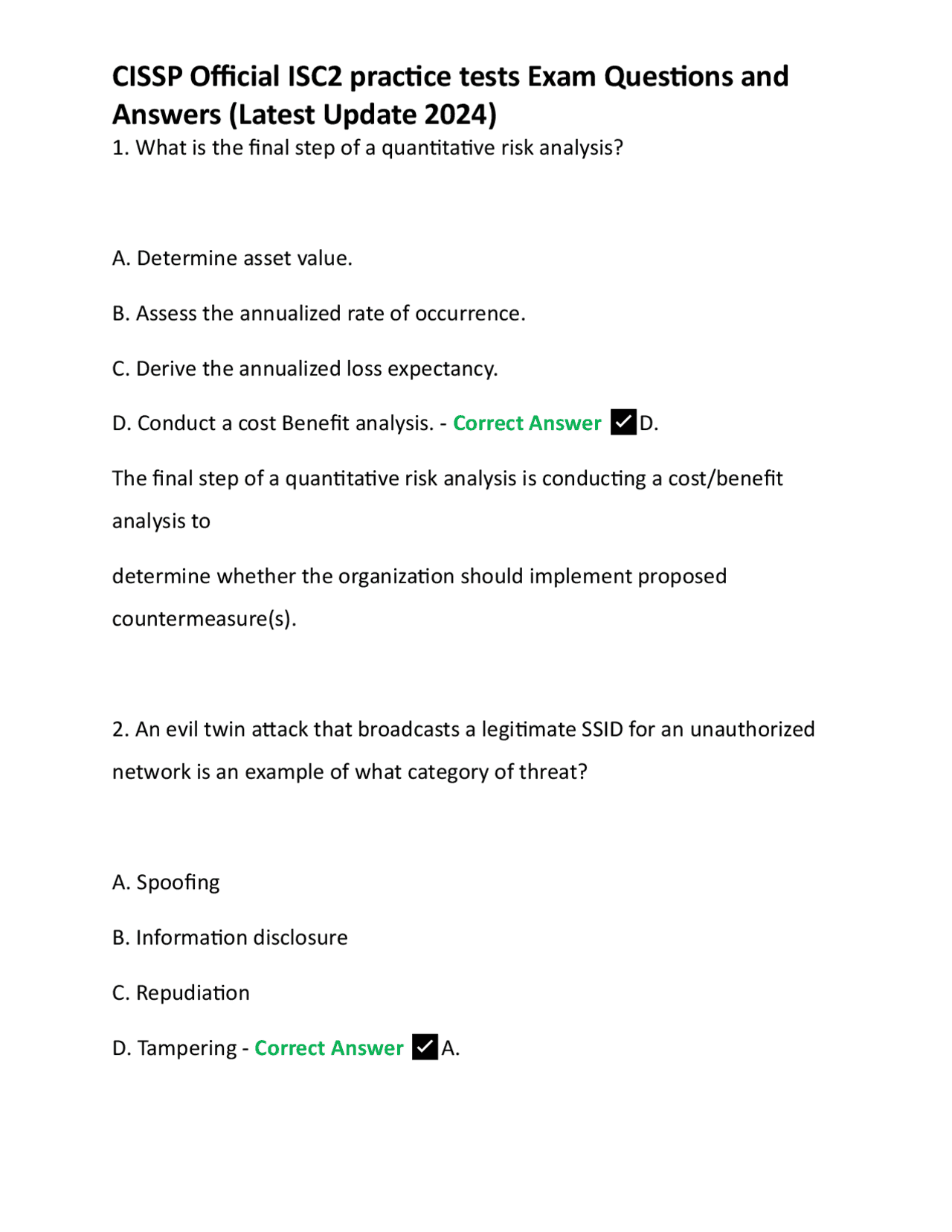 CISSP Official ISC2 practice tests Exam Questions and Answers (Latest ...