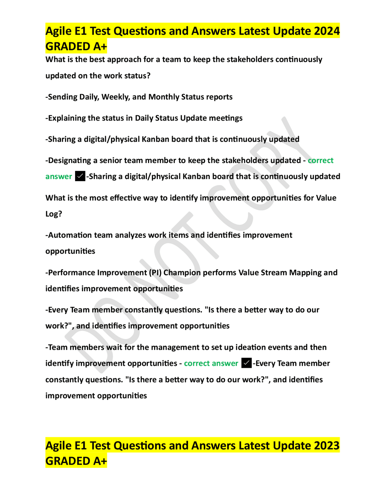 Agile E1 Test Questions and Answers: A Comprehensive Guide to Agile ...