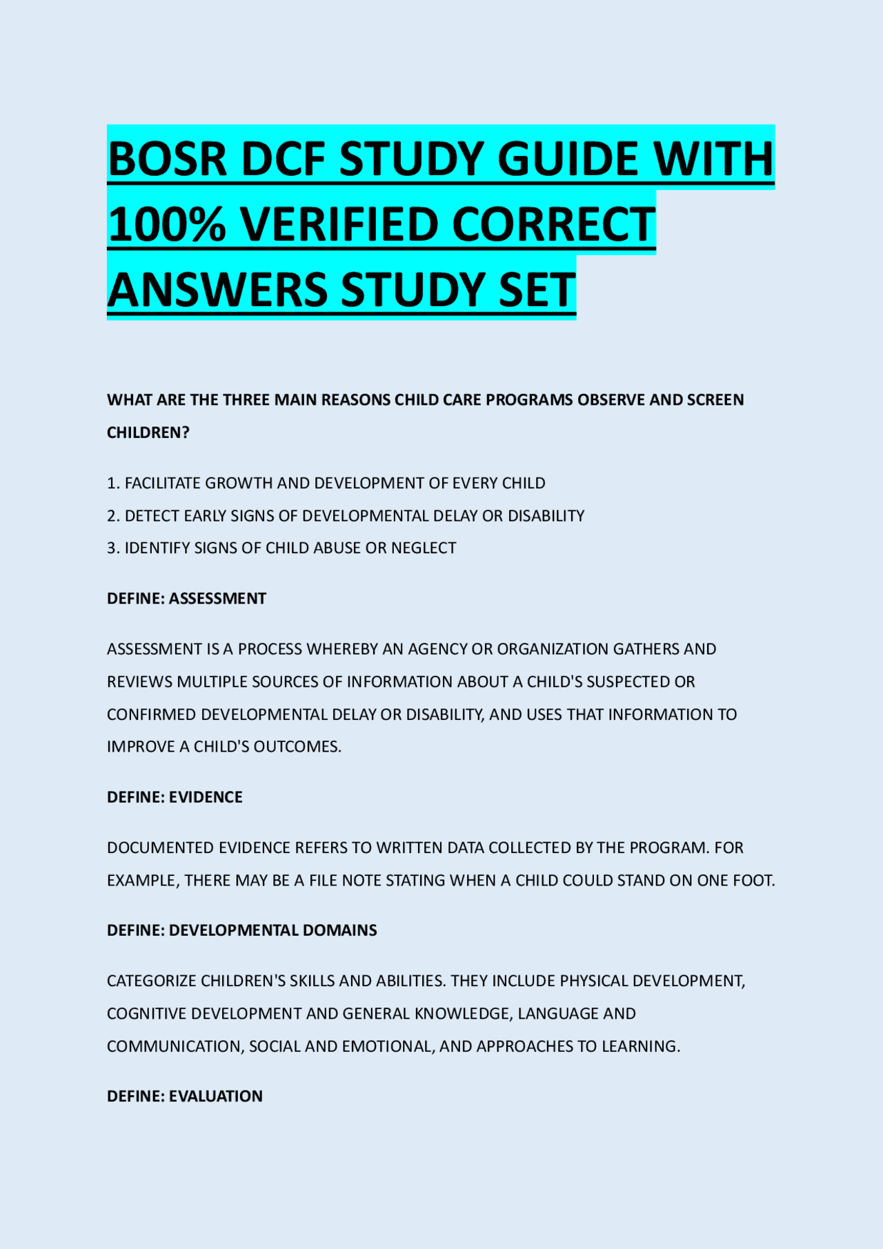 BOSR DCF STUDY GUIDE WITH 100% VERIFIED CORRECT ANSWERS STUDY SET ...