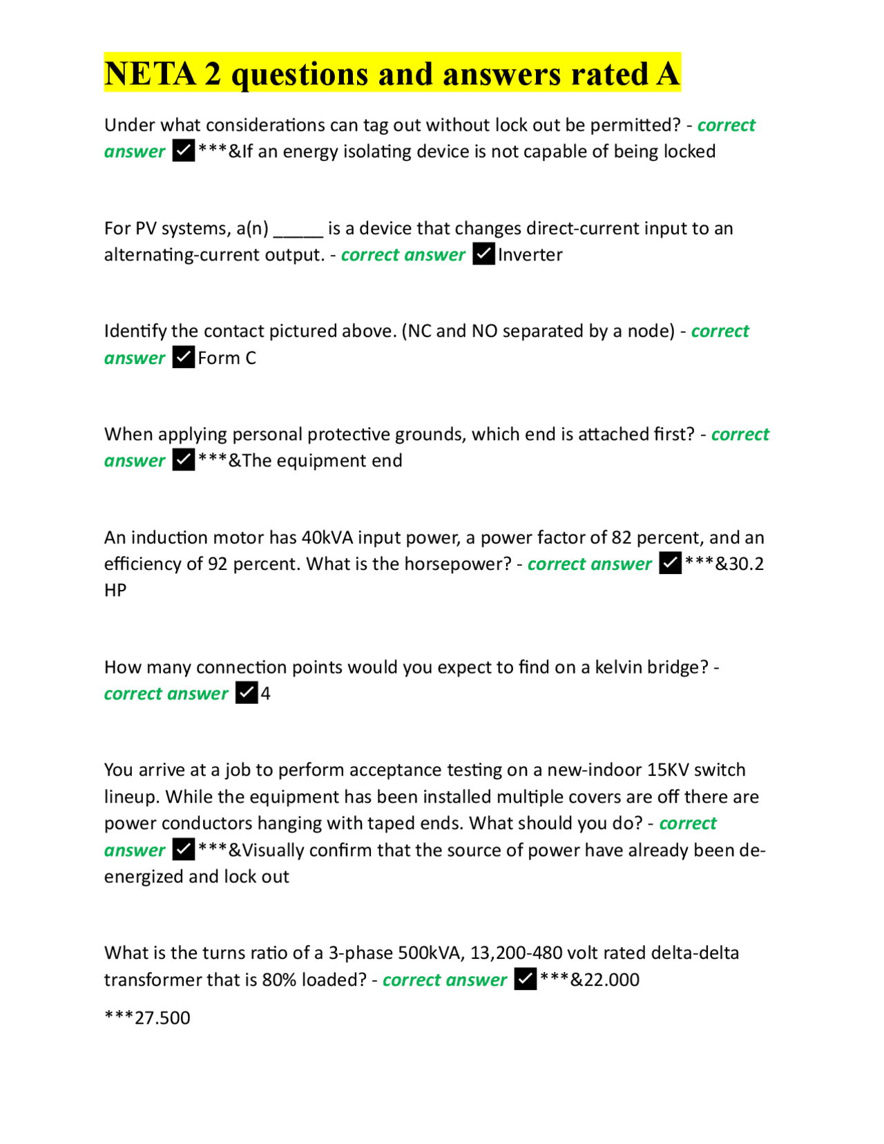 NETA 2 questions and answers rated A | Exams Nursing | Docsity