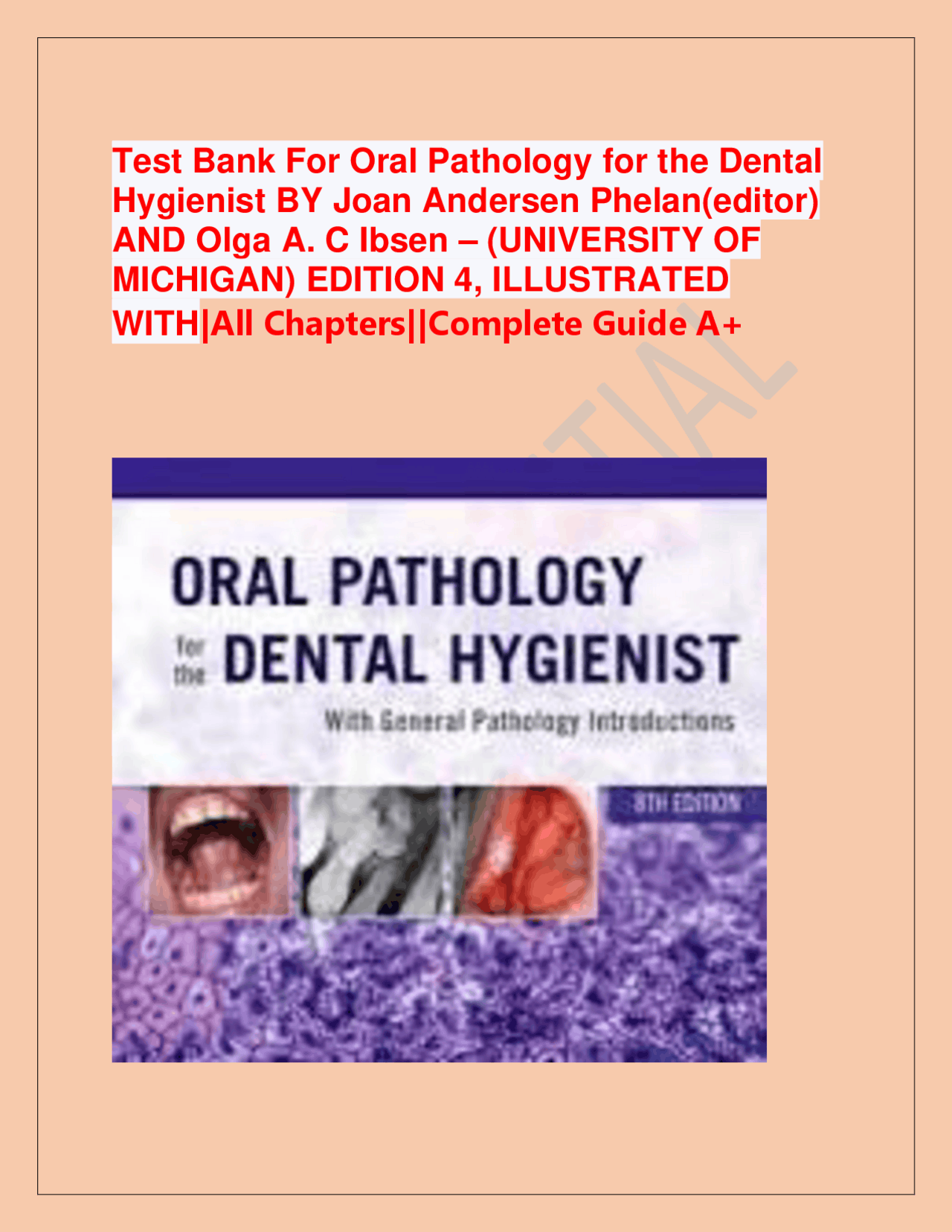 Test Bank For Oral Pathology for the Dental Hygienist BY Joan Andersen ...