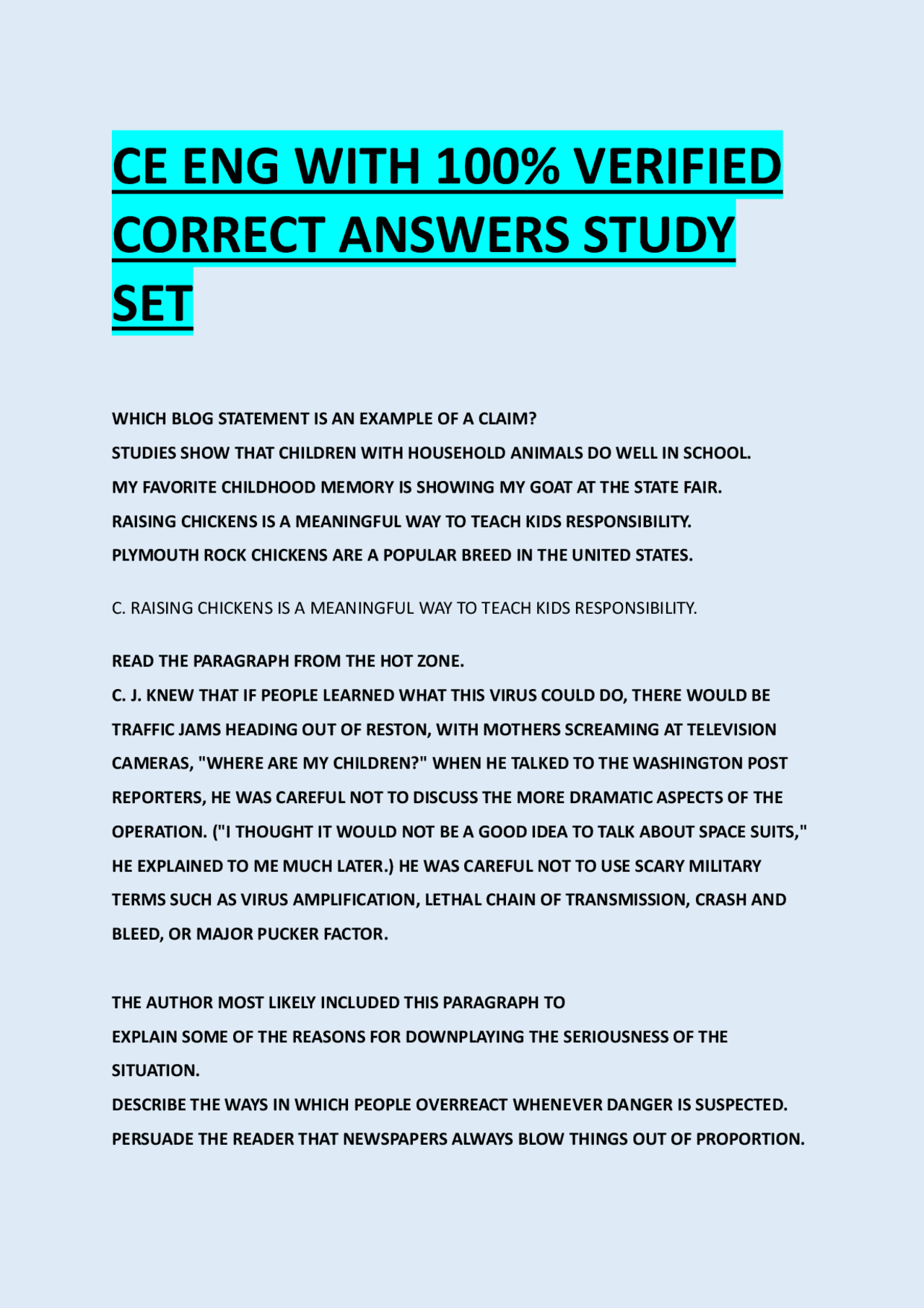 CE ENG WITH 100% VERIFIED CORRECT ANSWERS STUDY SET | Exams ...