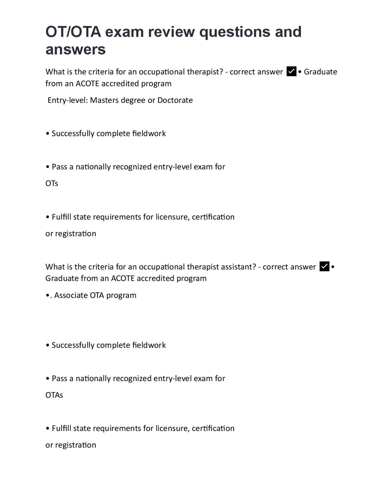 OT/OTA Exam Review: Questions and Answers on Accreditation, Fieldwork ...
