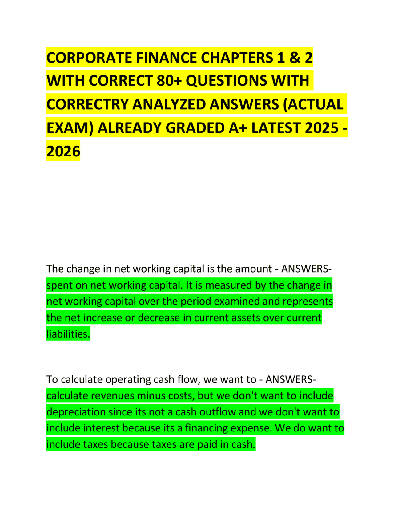 Corporate Finance: Chapters 1 & 2 - 80+ Questions & Answers | Exams ...
