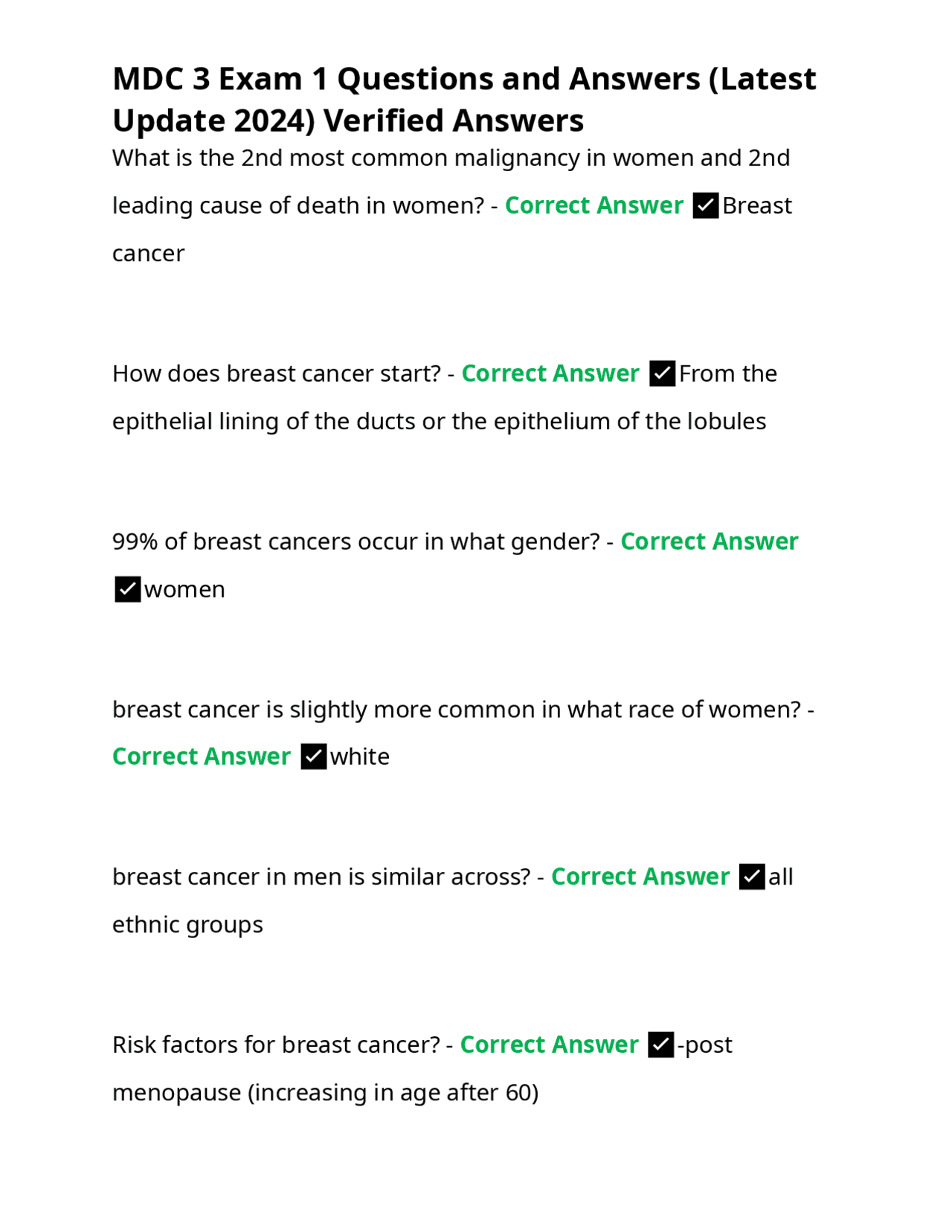 MDC 3 Exam 1: Gynecological Cancers and Benign Conditions - Questions ...