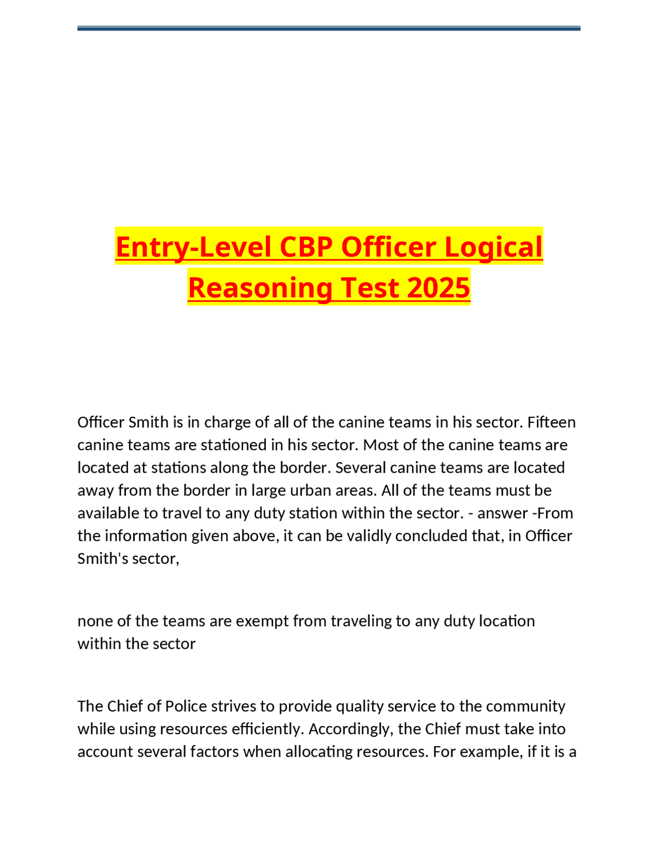Entry-Level CBP Officer Logical Reasoning Test 2025.docx | Exams ...