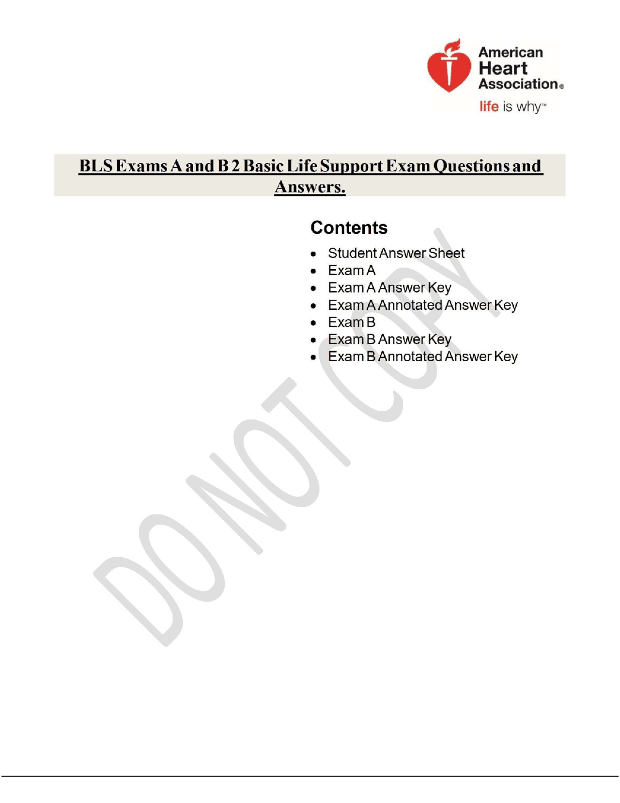 BLS Exams A and B 2 Basic Life Support Exam Questions and Answers ...