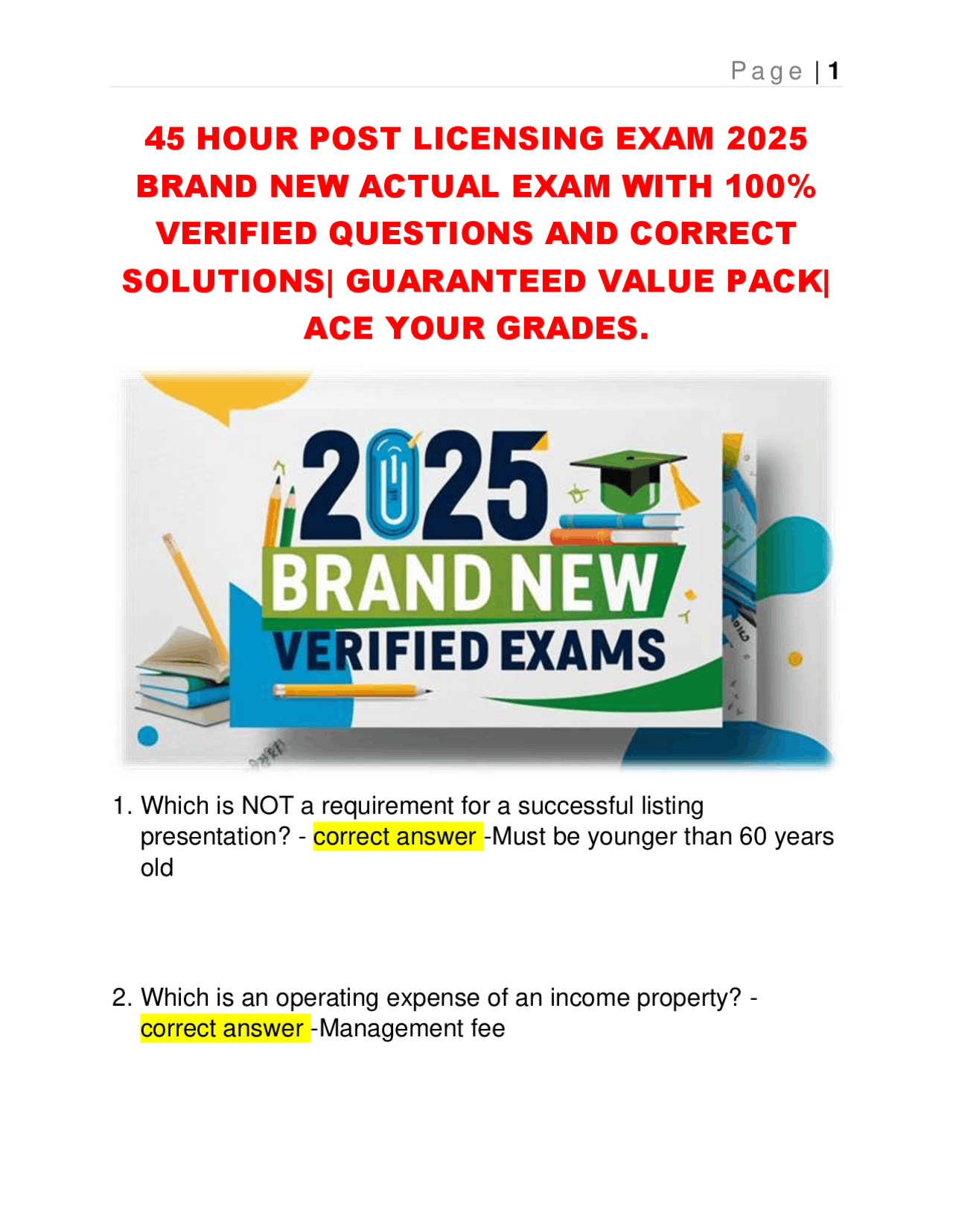 45 HOUR POST LICENSING EXAM 2025 BRAND NEW ACTUAL EXAM. | Exams ...