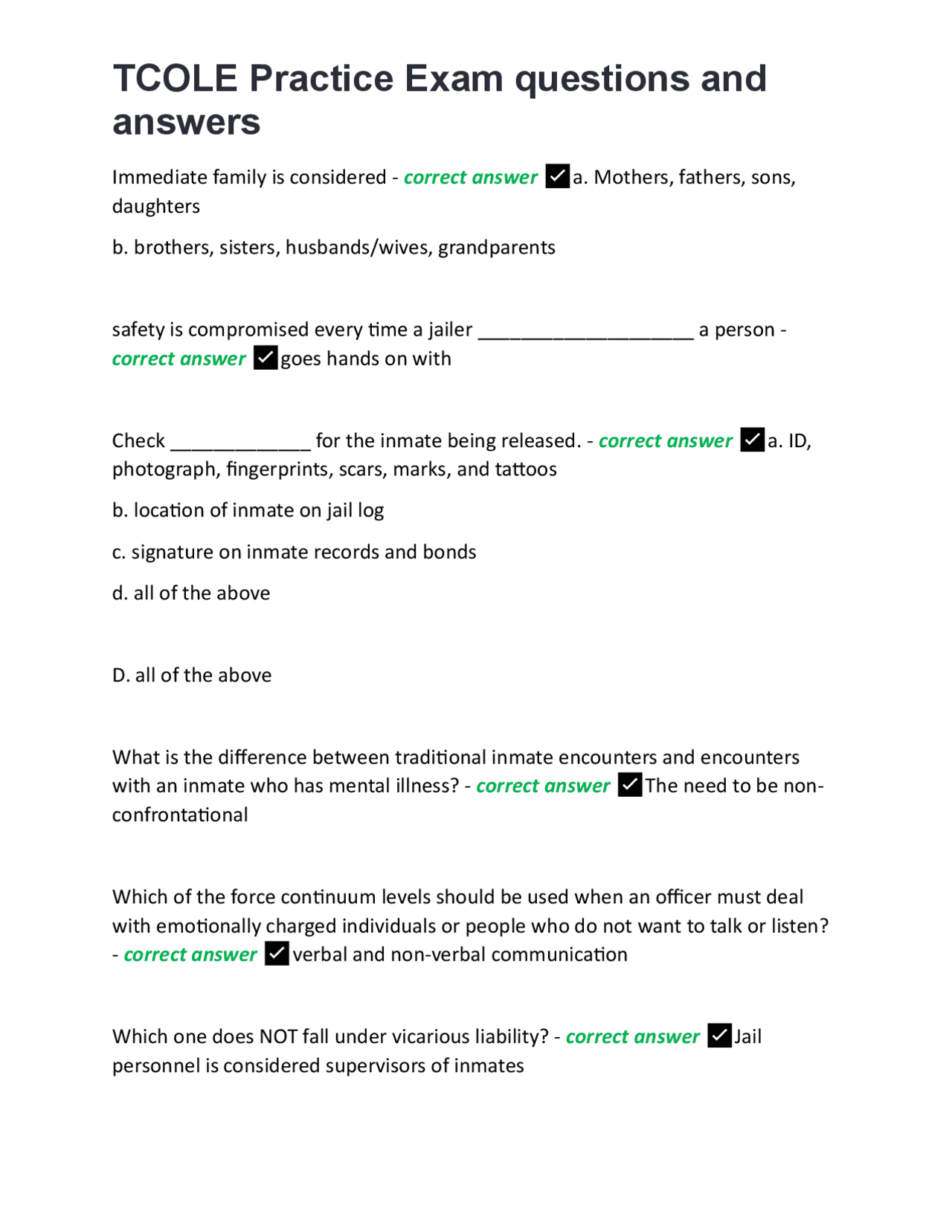 TCOLE Practice Exam Questions and Answers for Corrections Officers ...