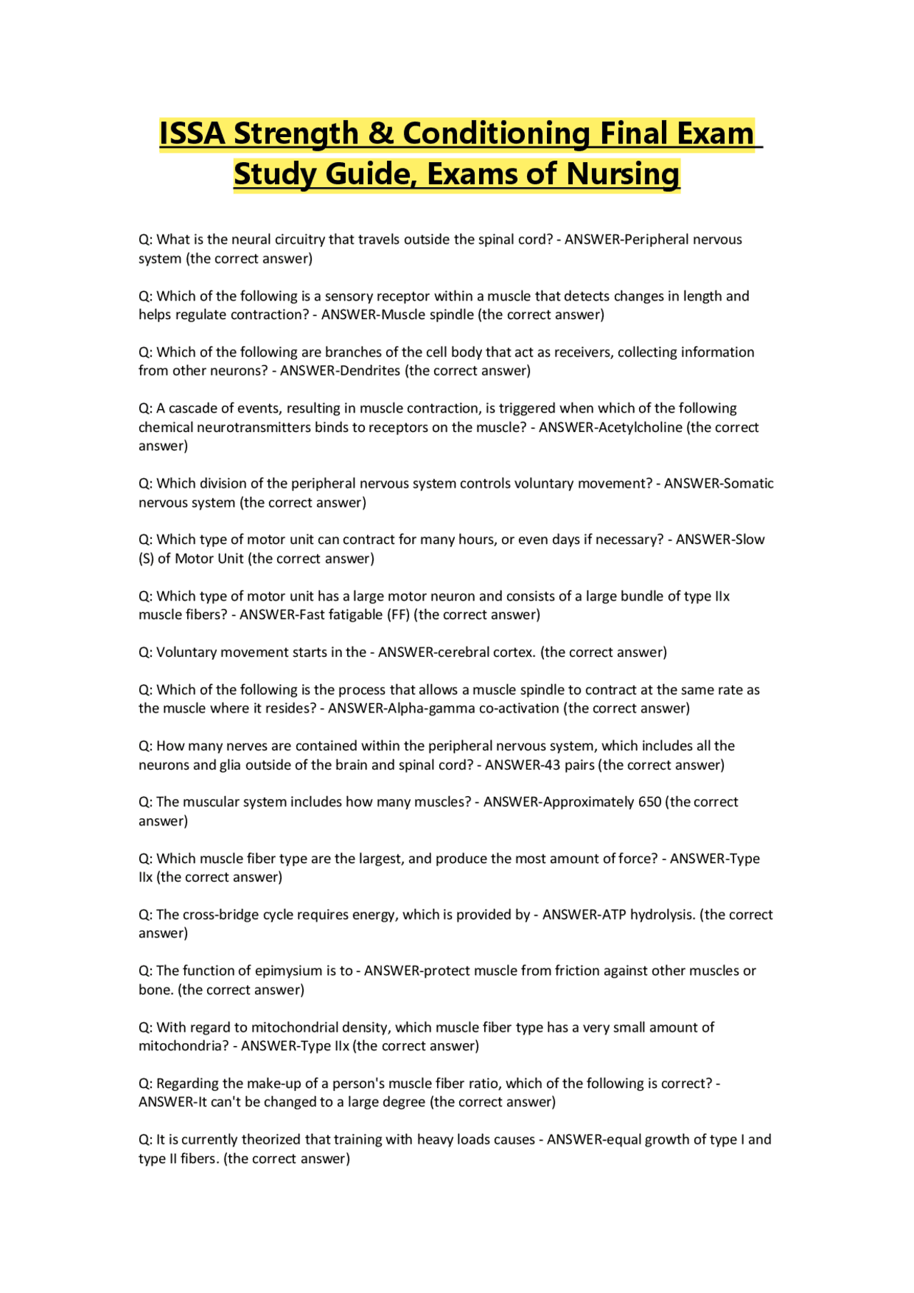 ISSA Strength & Conditioning Final Exam Study Guide: Questions and ...